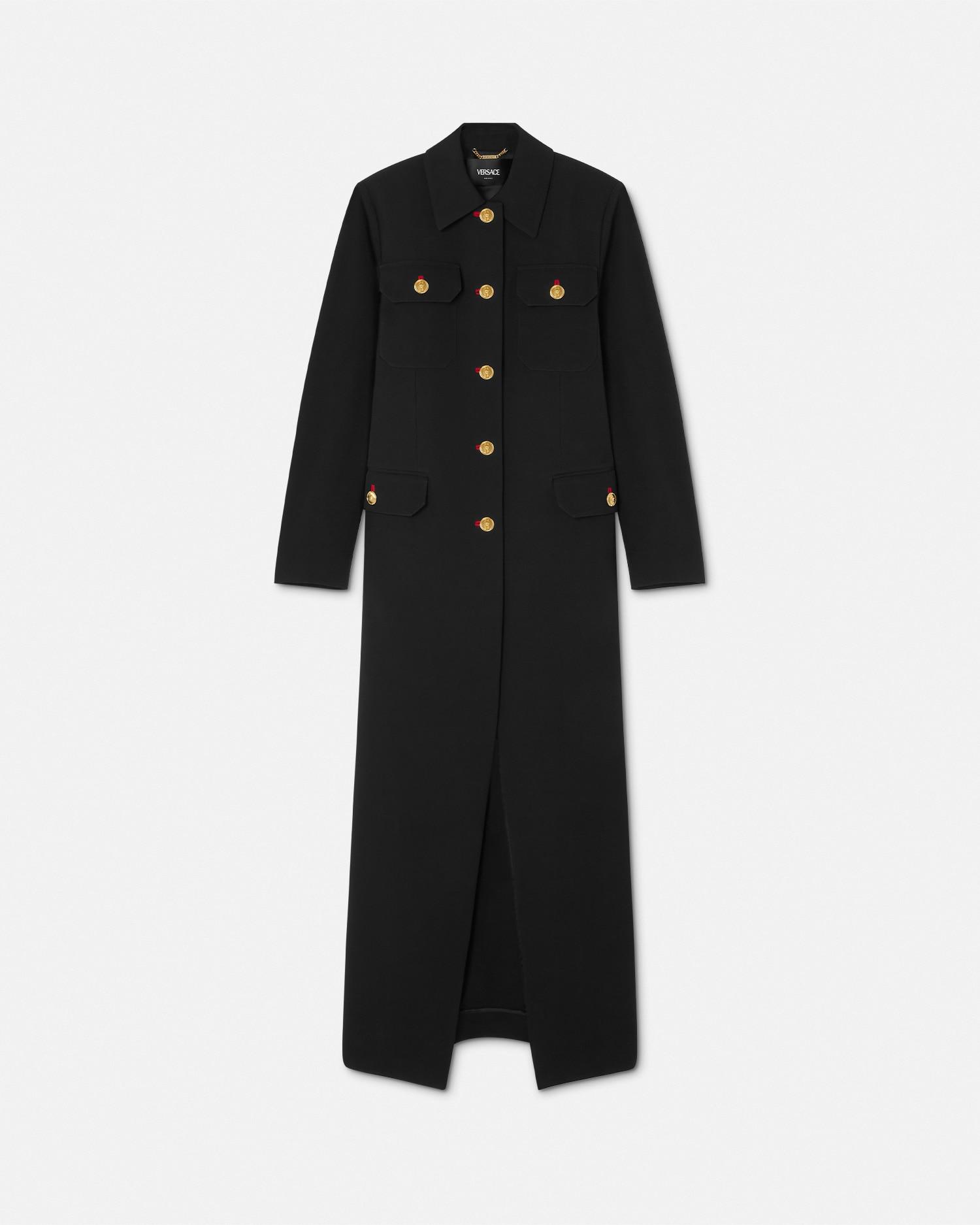 Versace Wool Gabardine Long Uniform Coat in Black | Lyst