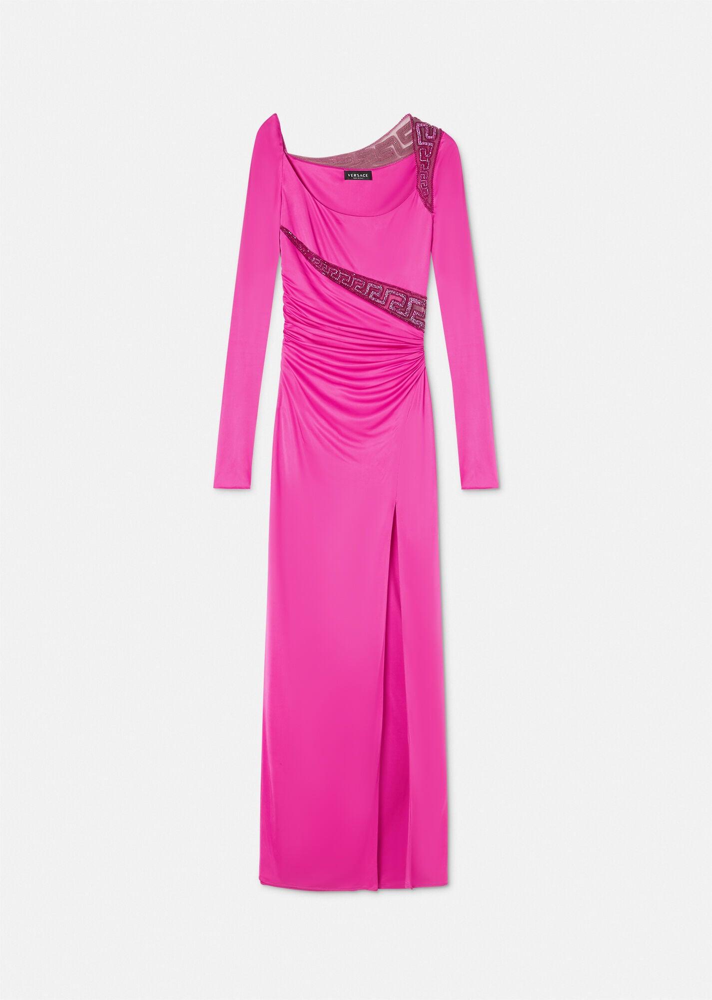 Versace Greca Crystal Embellished Dress in Pink | Lyst