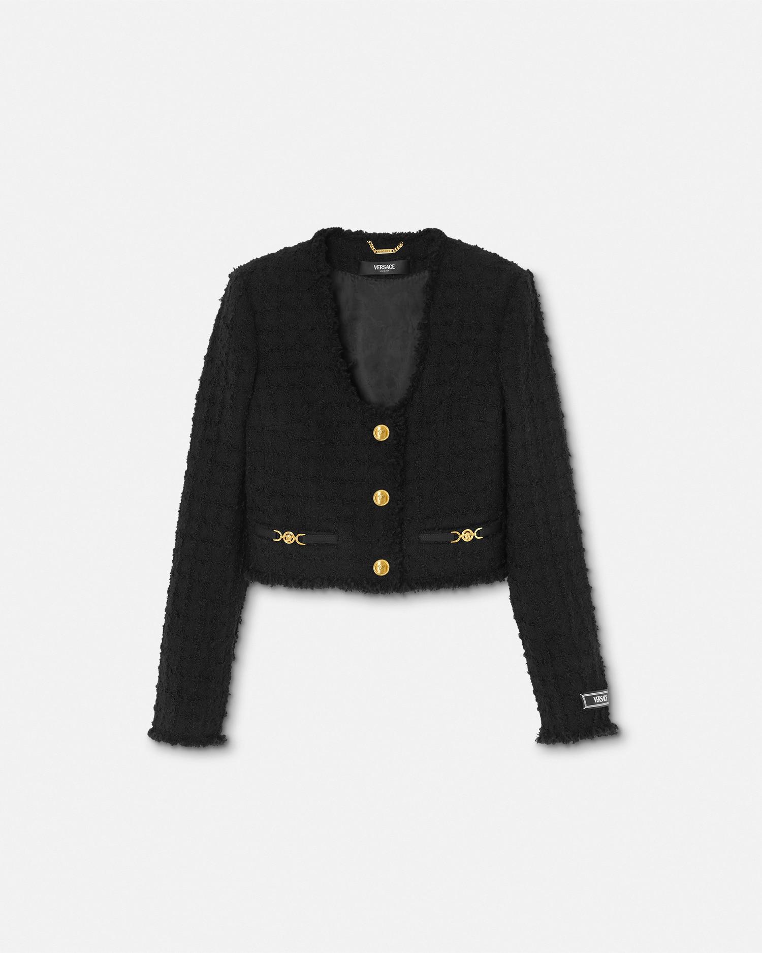 Versace Heritage Tweed Crop Cardigan Jacket in Black | Lyst