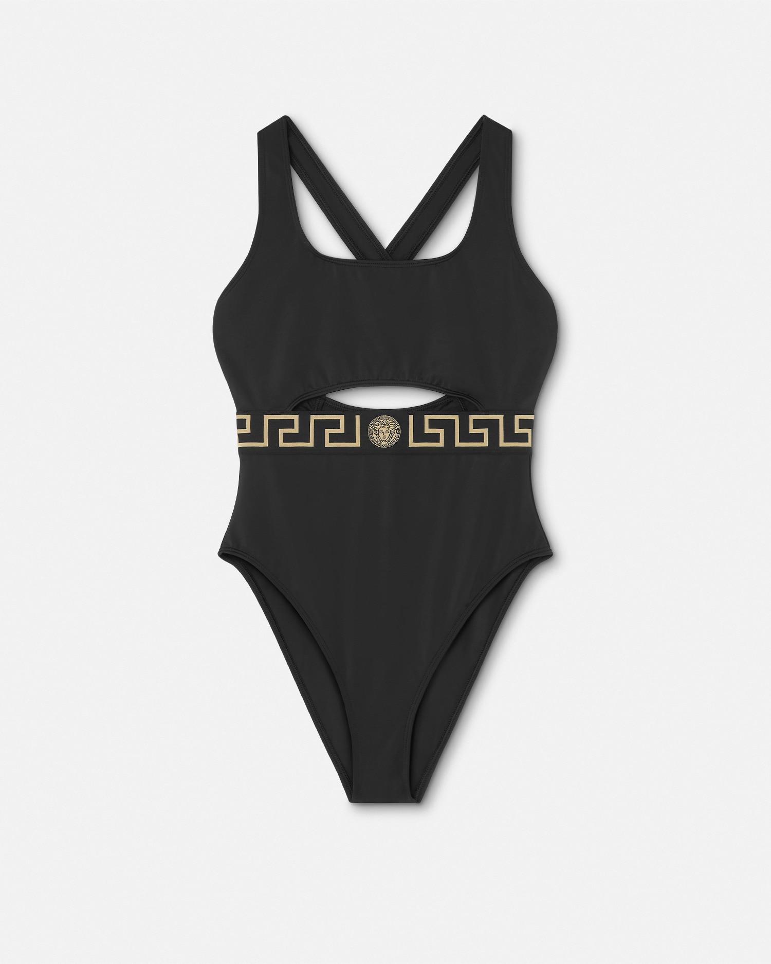 Versace Greca Border One Piece Swimsuit In Black Lyst