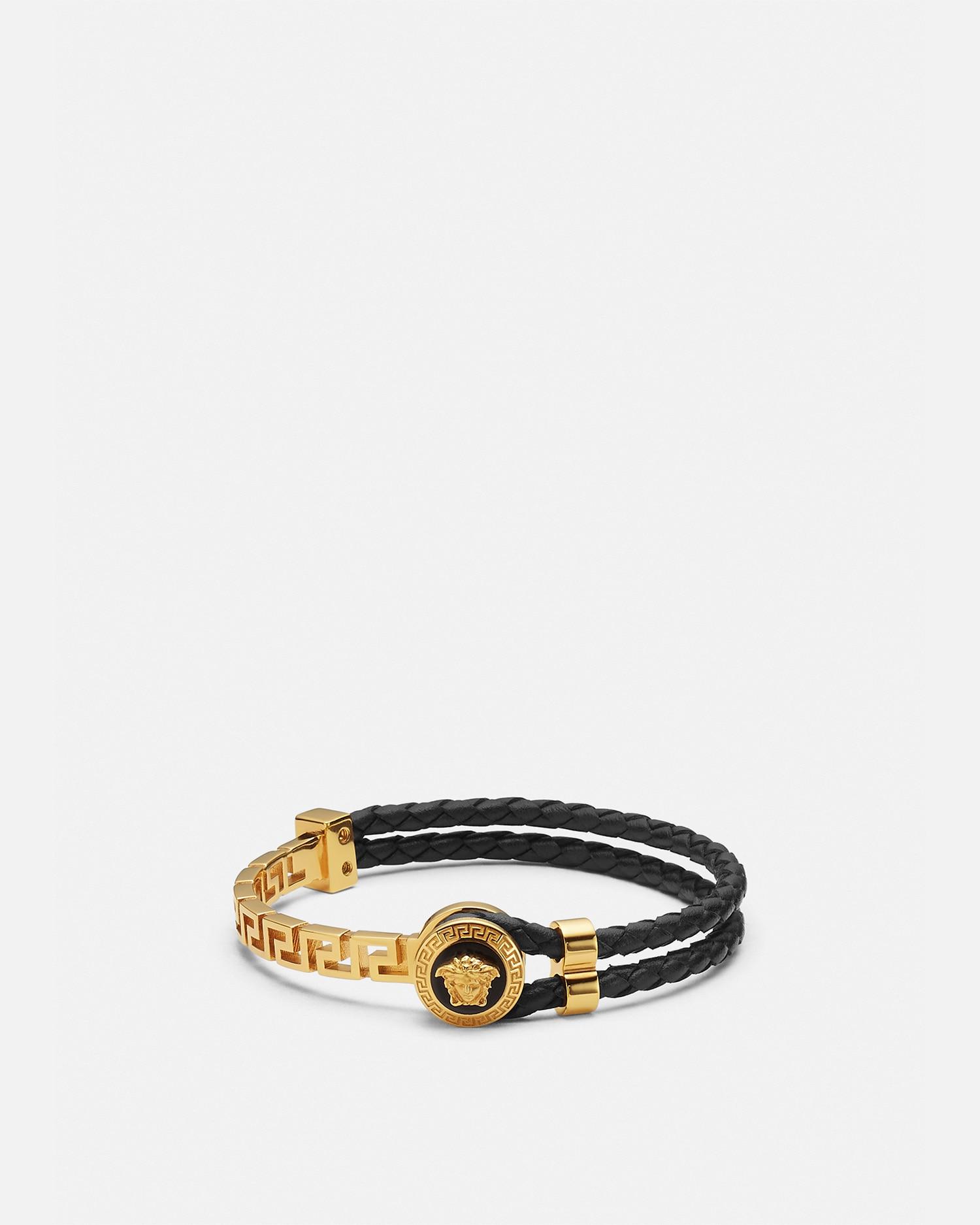 Versace Greca Braided Leather Bracelet for Men Lyst