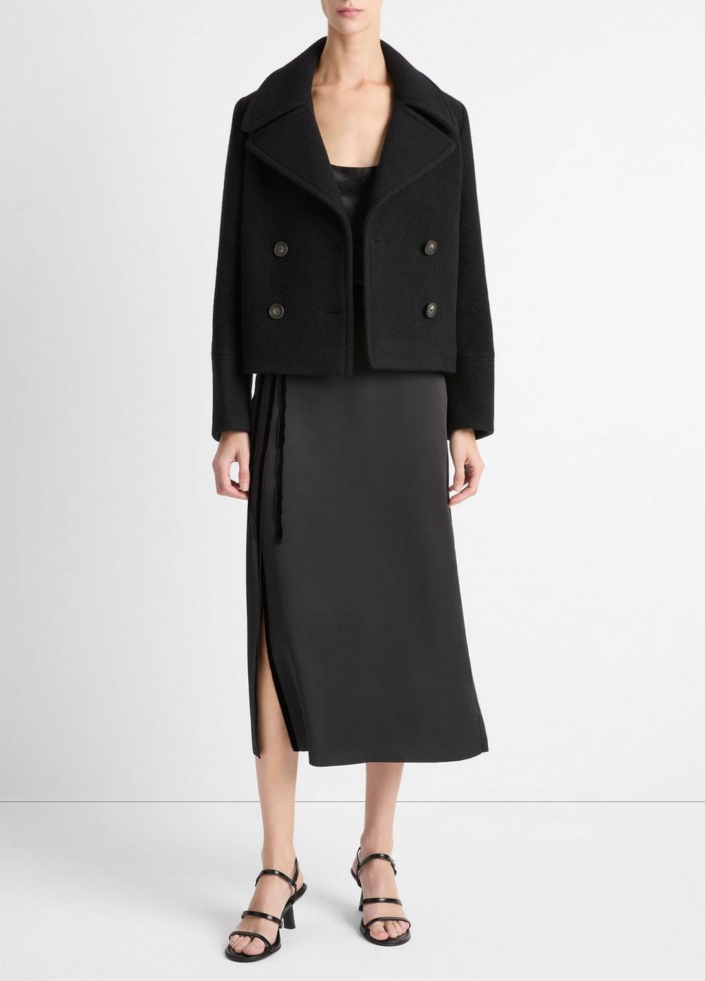 Vince Italian Wool Cropped Peacoat in Black | Lyst