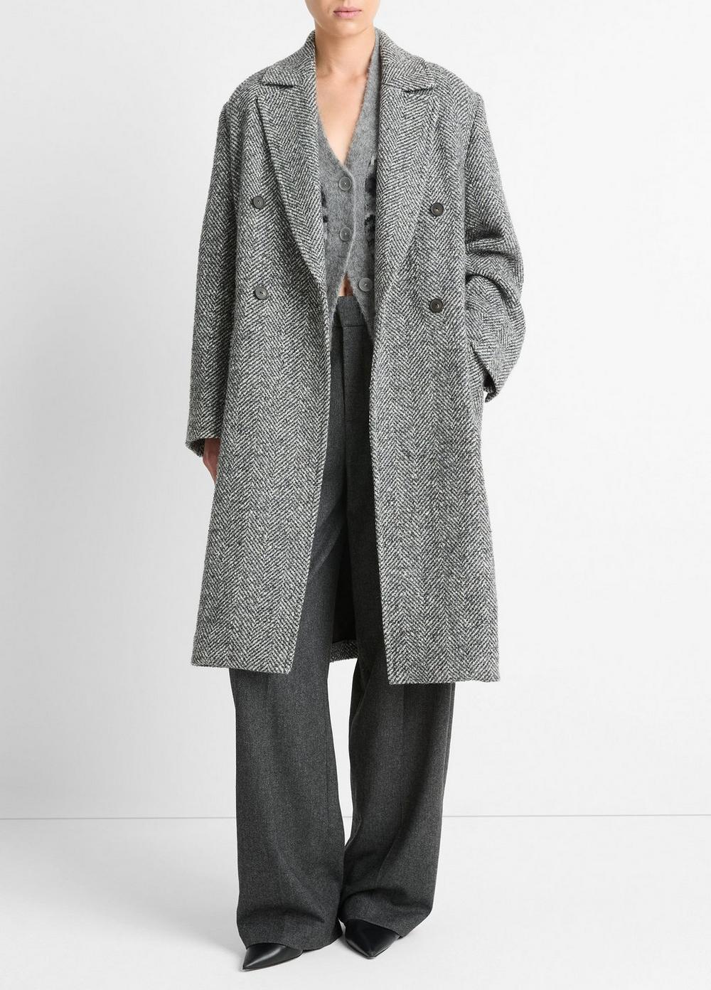 Vince Italian Herringbone Wool-Blend Double-Breasted Coat in Gray | Lyst