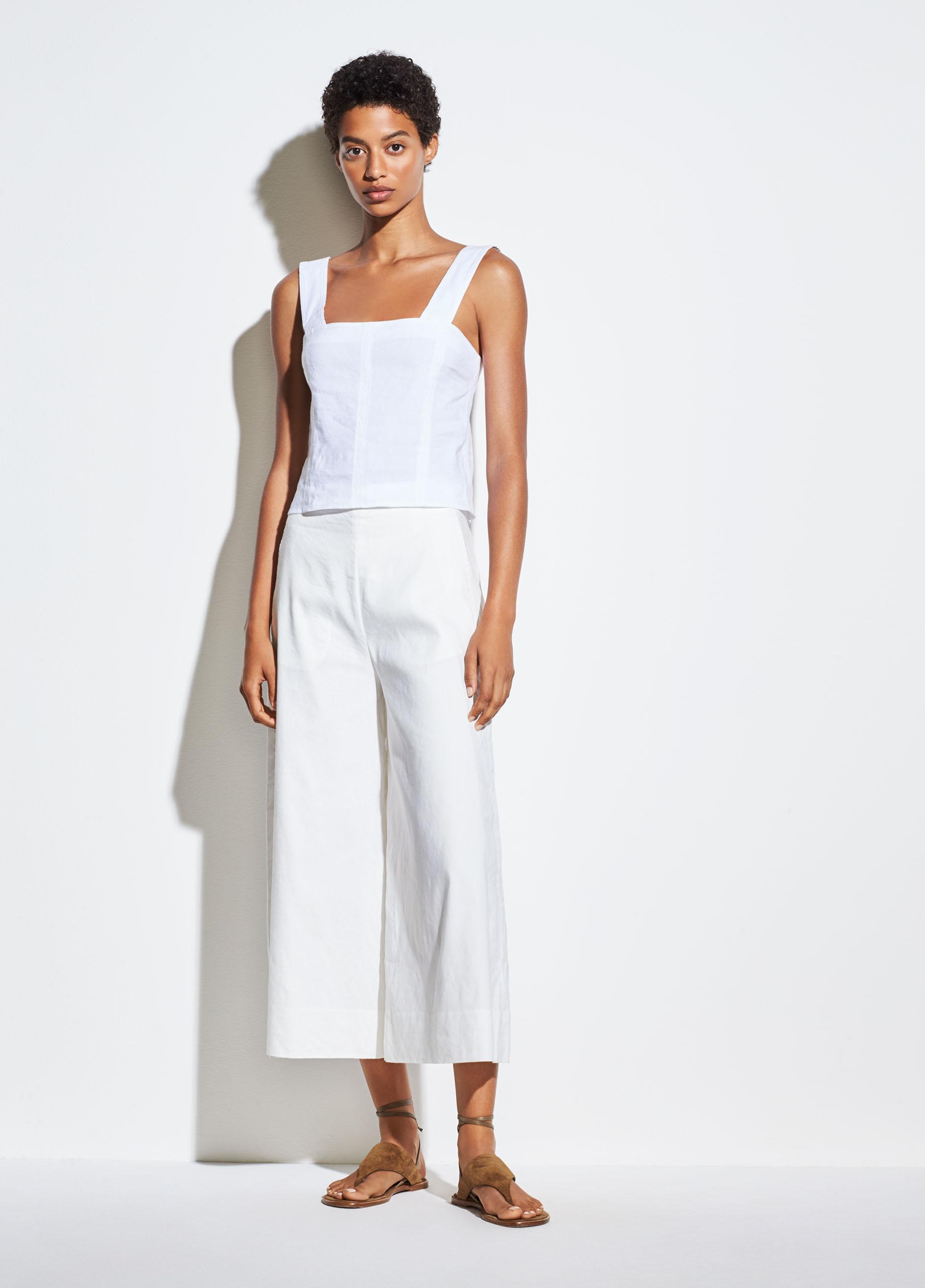 Vince Cropped Wide Strap Linen Shell in White - Save 60% - Lyst