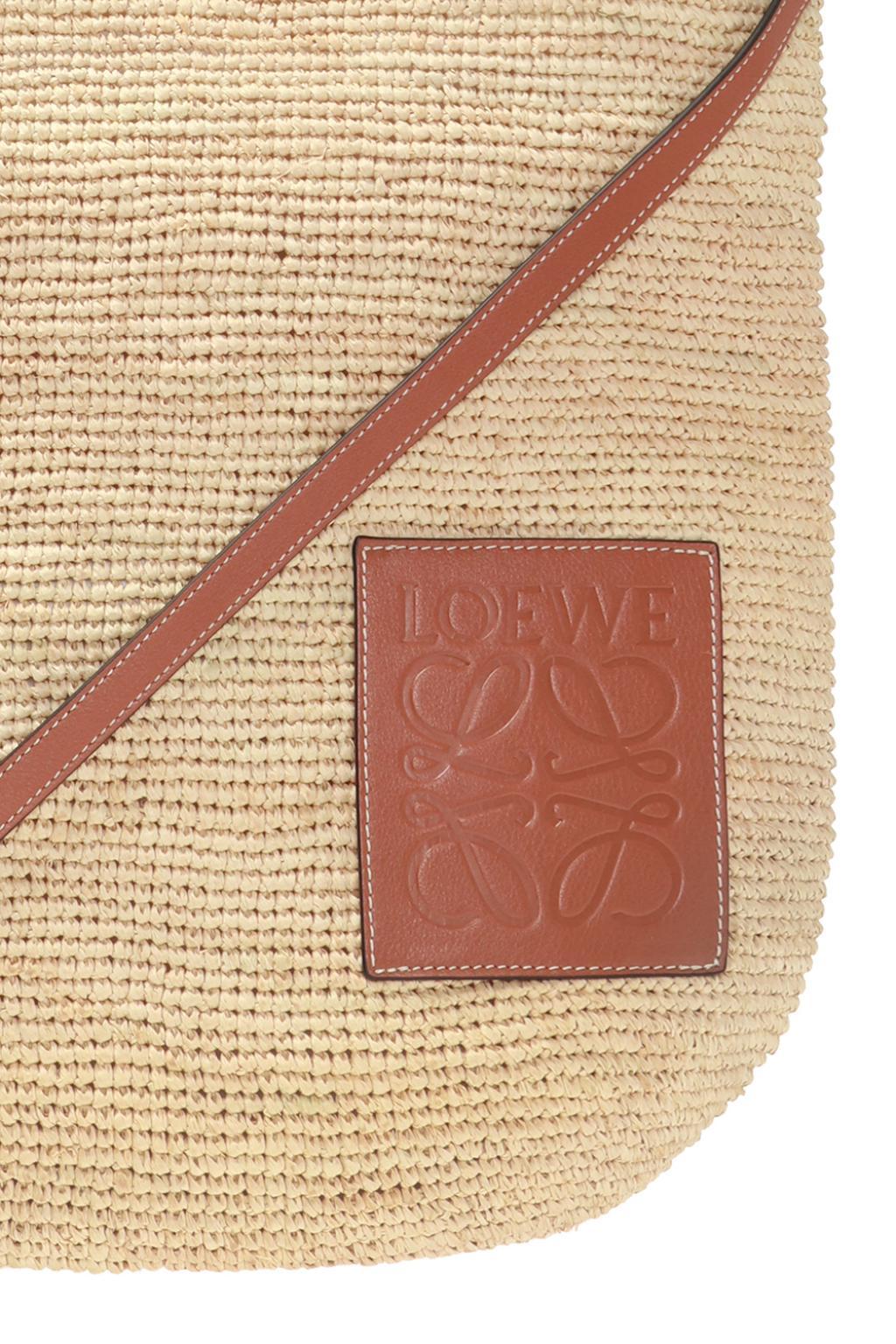 Loewe Slit Leather-trimmed Raffia Tote in Beige (Natural) - Lyst