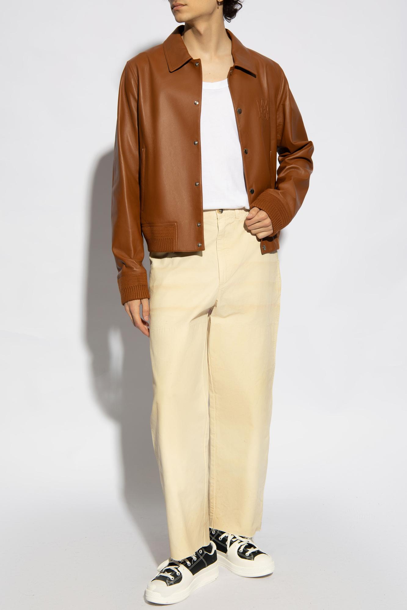 Amiri Leather Jacket With Logo in Brown for Men | Lyst