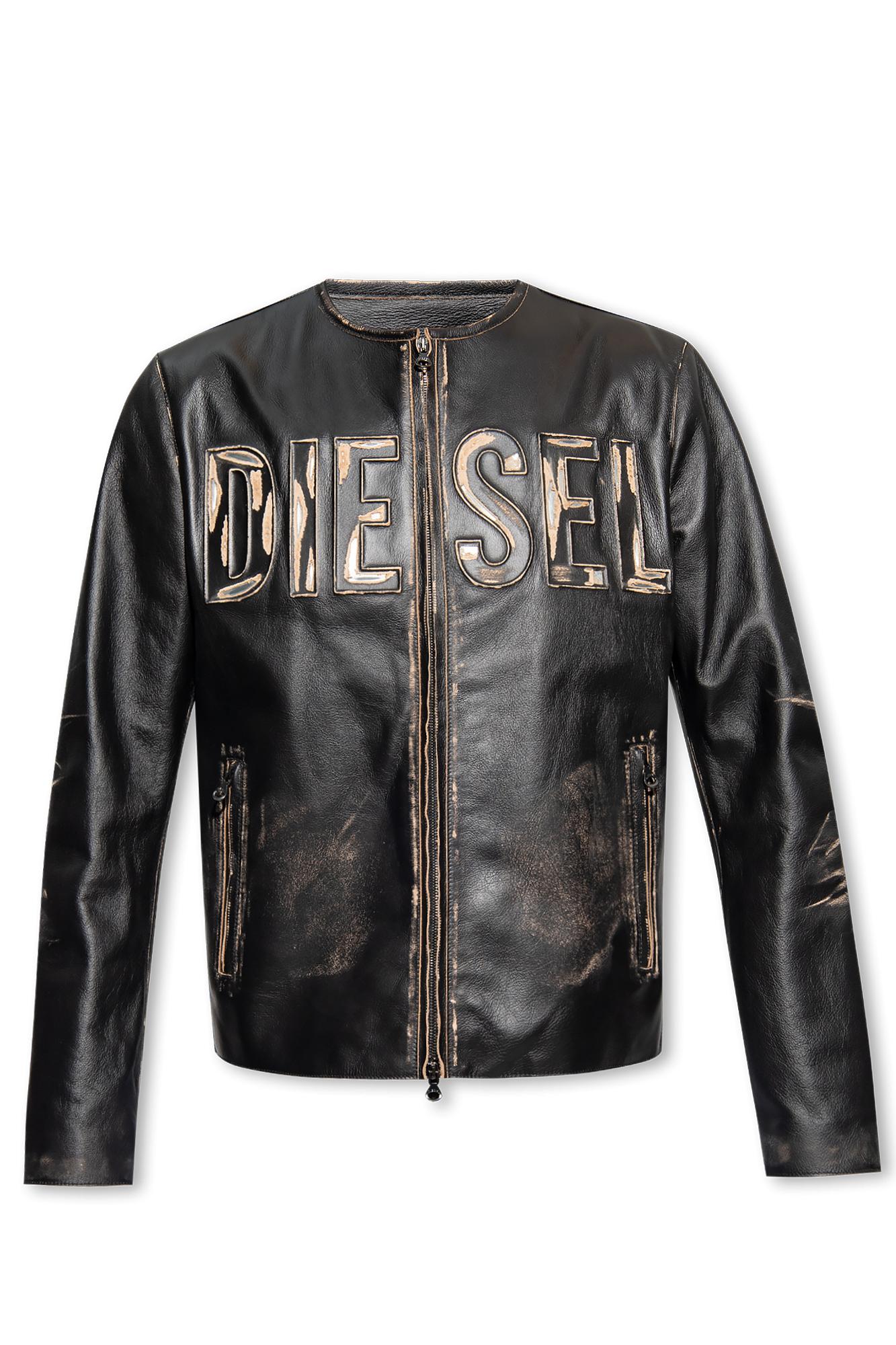 DIESEL L-met Distressed Leather Jacket With Metal Logo in Black for Men ...