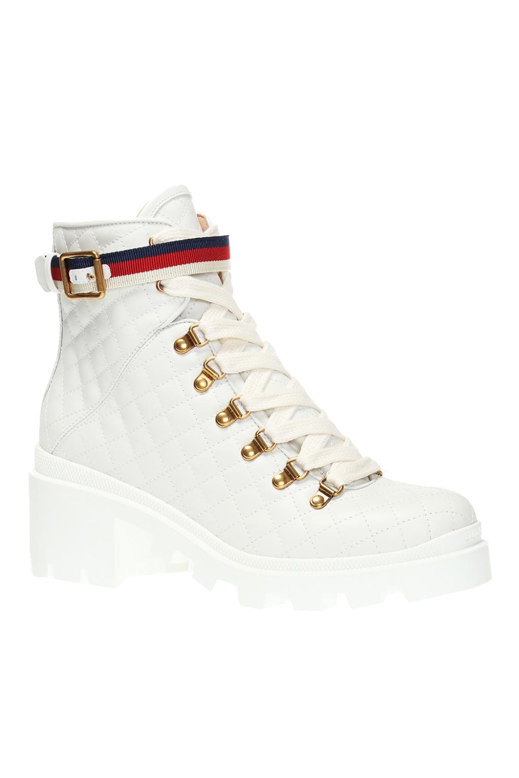 Gucci Leather Heeled Ankle Boots in White - Save 18% - Lyst