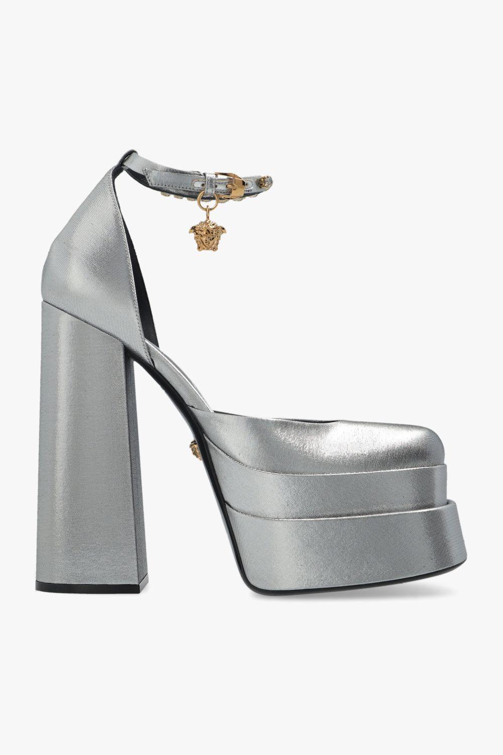 Versace Silver 'medusa Aevitas' Platform Pumps in Gray | Lyst