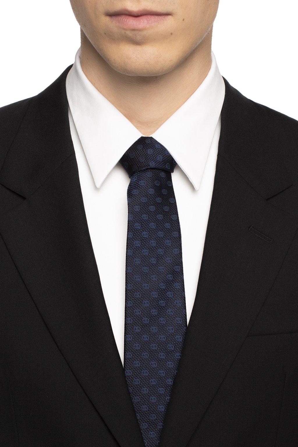 Gucci Silk Branded Jacquard Tie in Navy Blue (Blue) for Men - Lyst