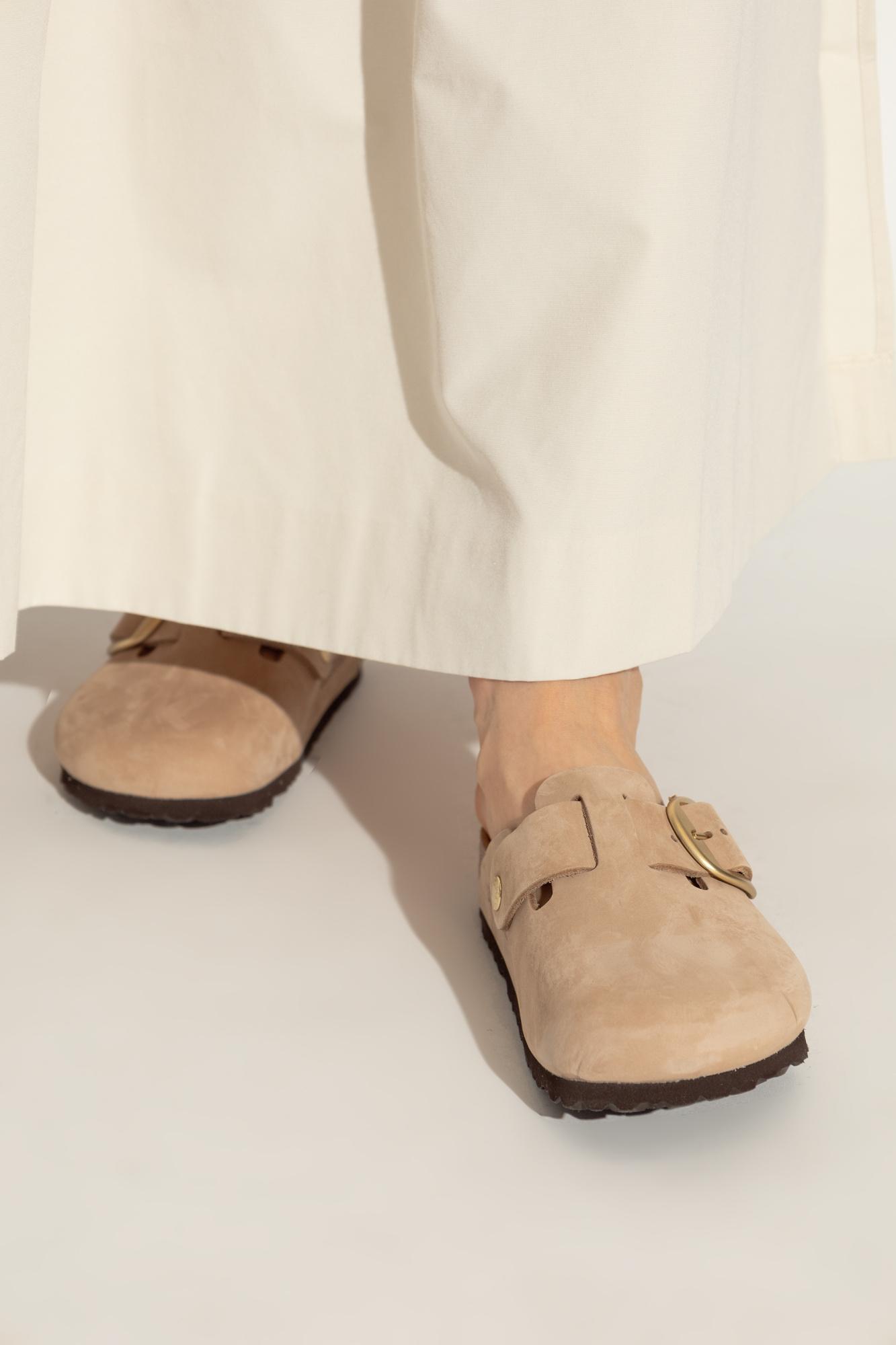 Birkenstock `Boston Big Buckle` Slides in Natural | Lyst