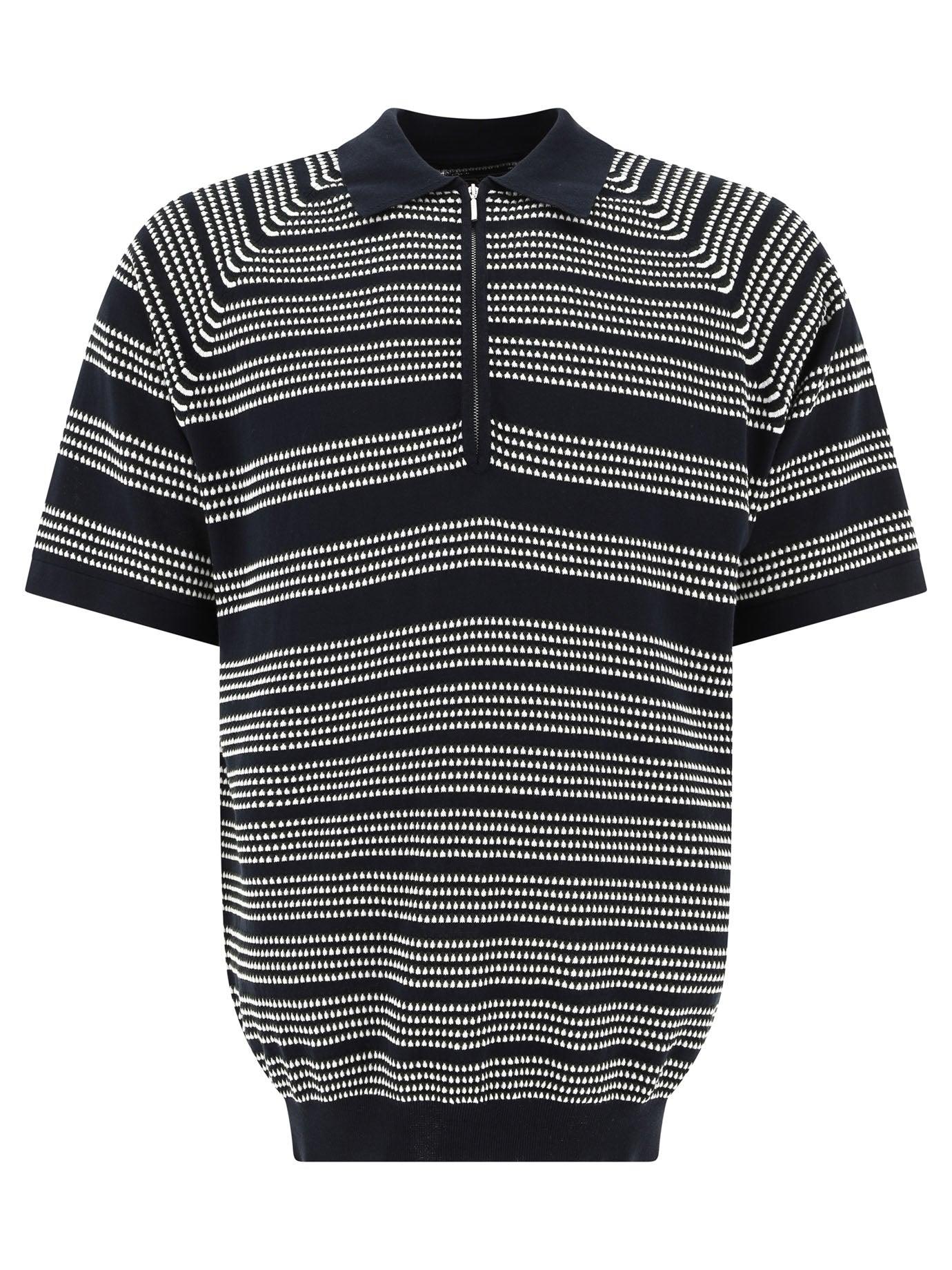 Beams Plus Half Zip Jacquard Polo Shirt in Black for Men | Lyst
