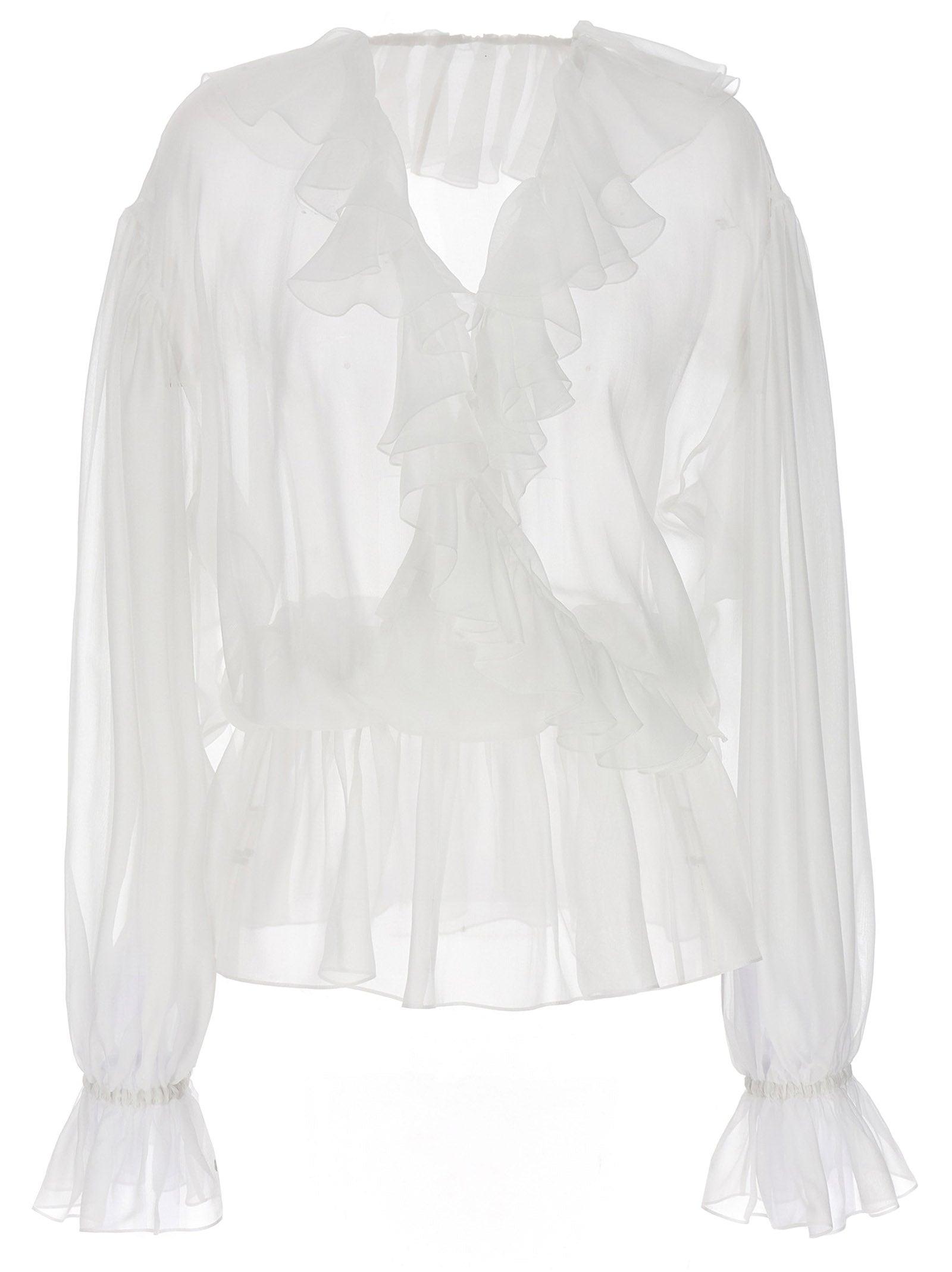 Dolce & Gabbana Ruffle Blouse in White | Lyst
