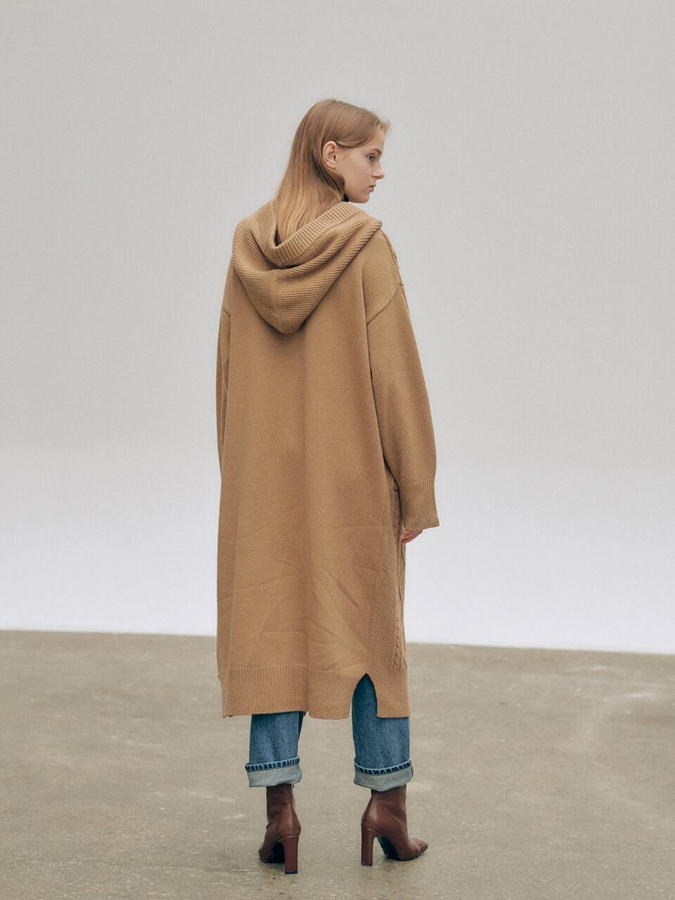 NILBY P Denim Hooded Cable Knit Coat in Beige (Natural) - Lyst