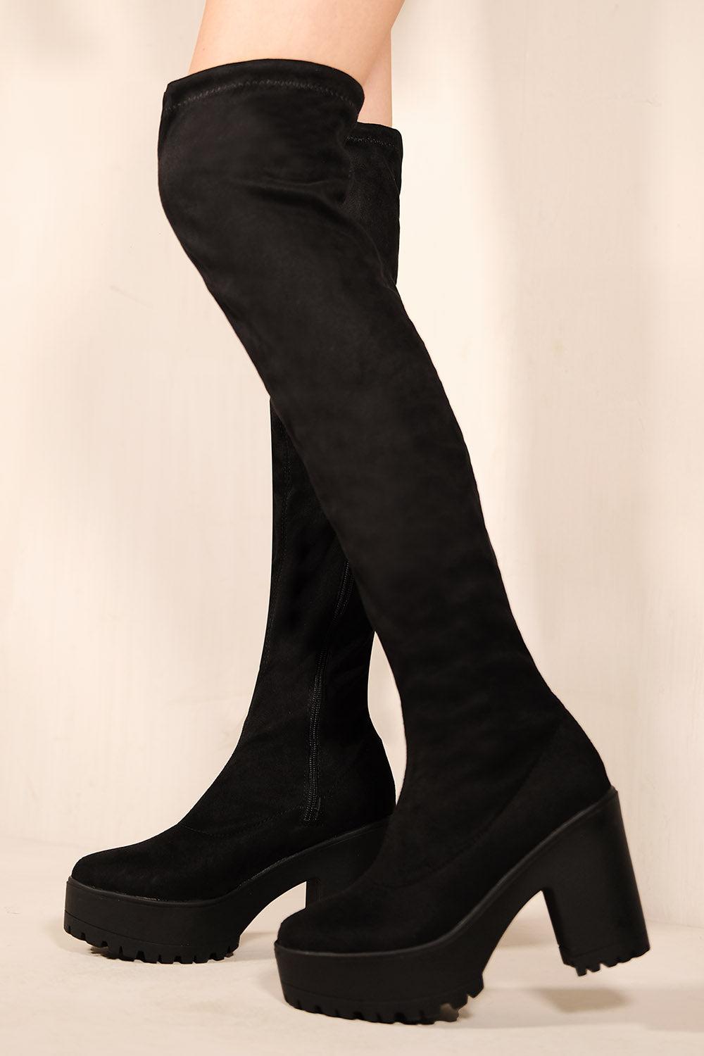 Wheres That From Iris Chunky Platform Heel Knee High Boots In Black Lyst Uk