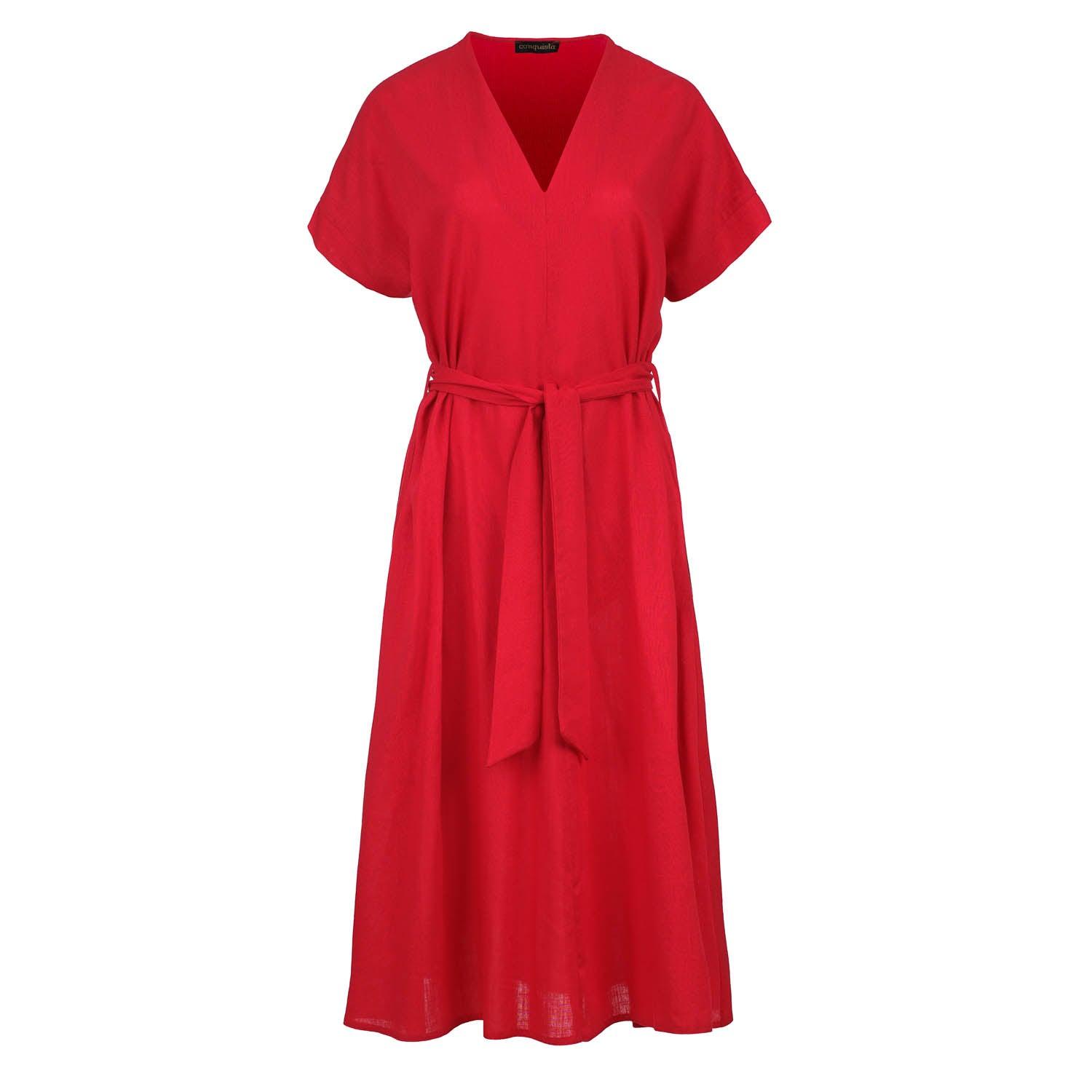 Conquista Belted Viscose Linen Dress in Red | Lyst