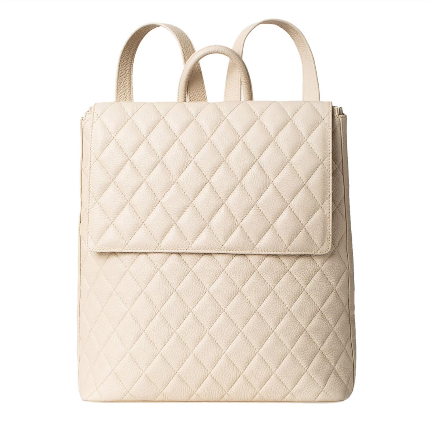 Laura Olaru Neutrals Antonia Quilted Cream Leather Backpack in Natural ...