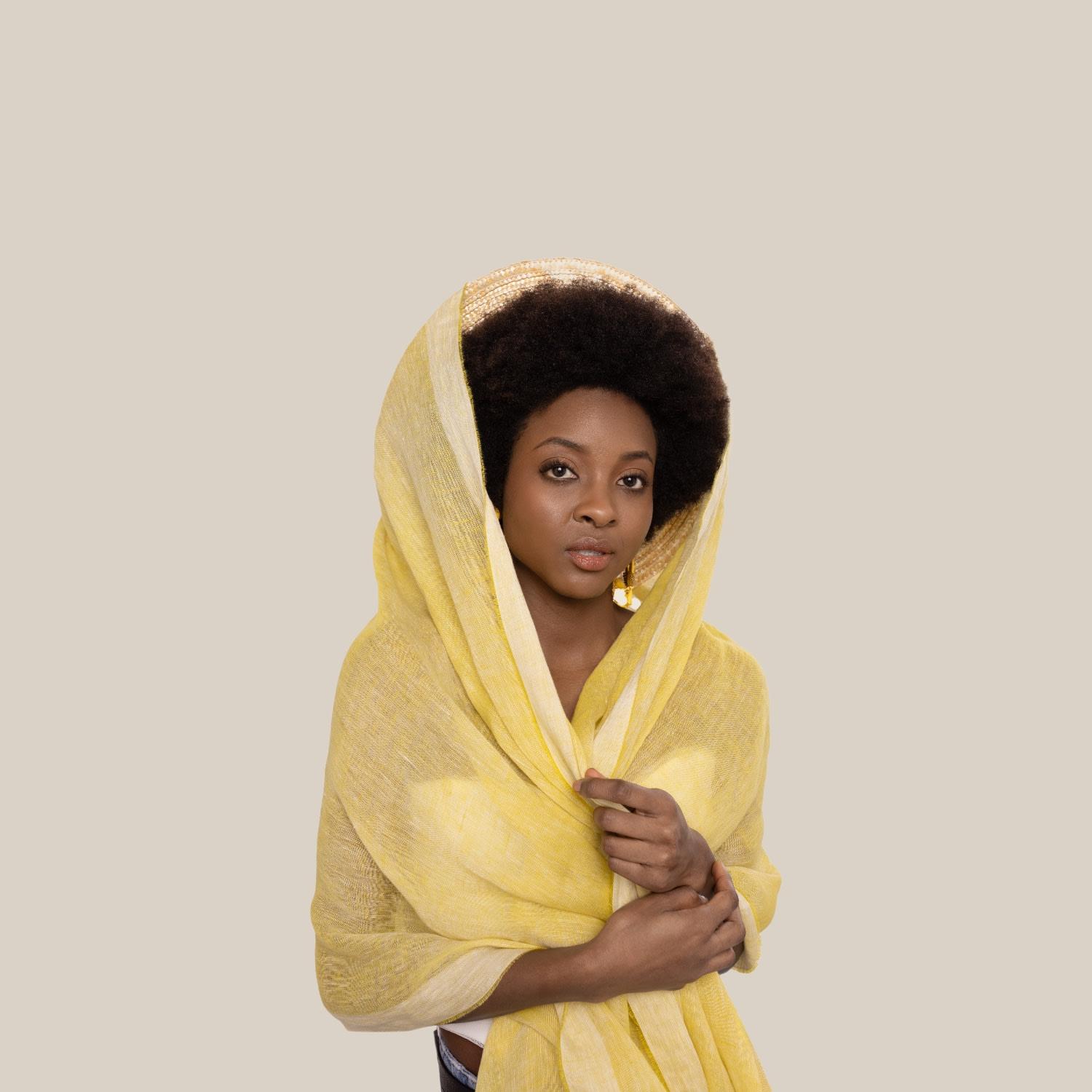 Pashmisy Cider Linen Summer Shawl in Yellow Lyst UK