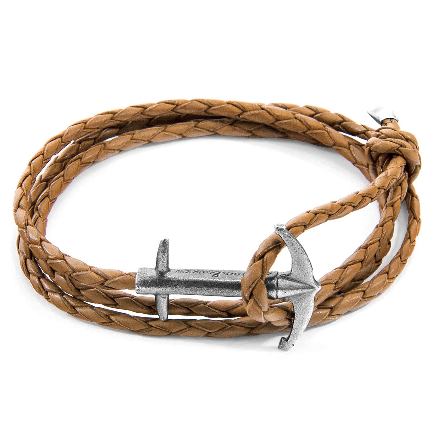 Anchor & Crew Light Brown Admiral Anchor Silver & Braided Leather ...