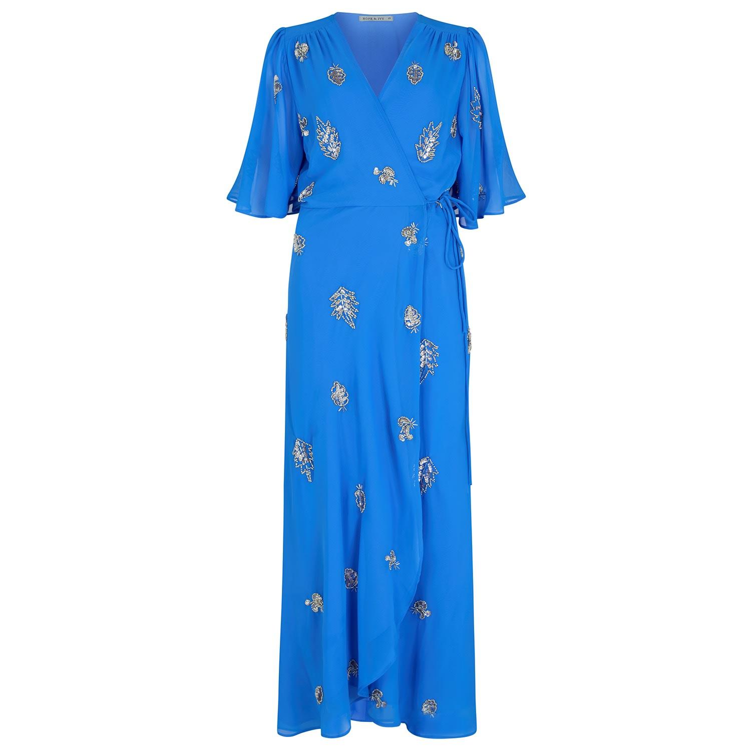 Hope & Ivy The Lois Embellished Wrap Dress With Tie Waist And Flutter ...