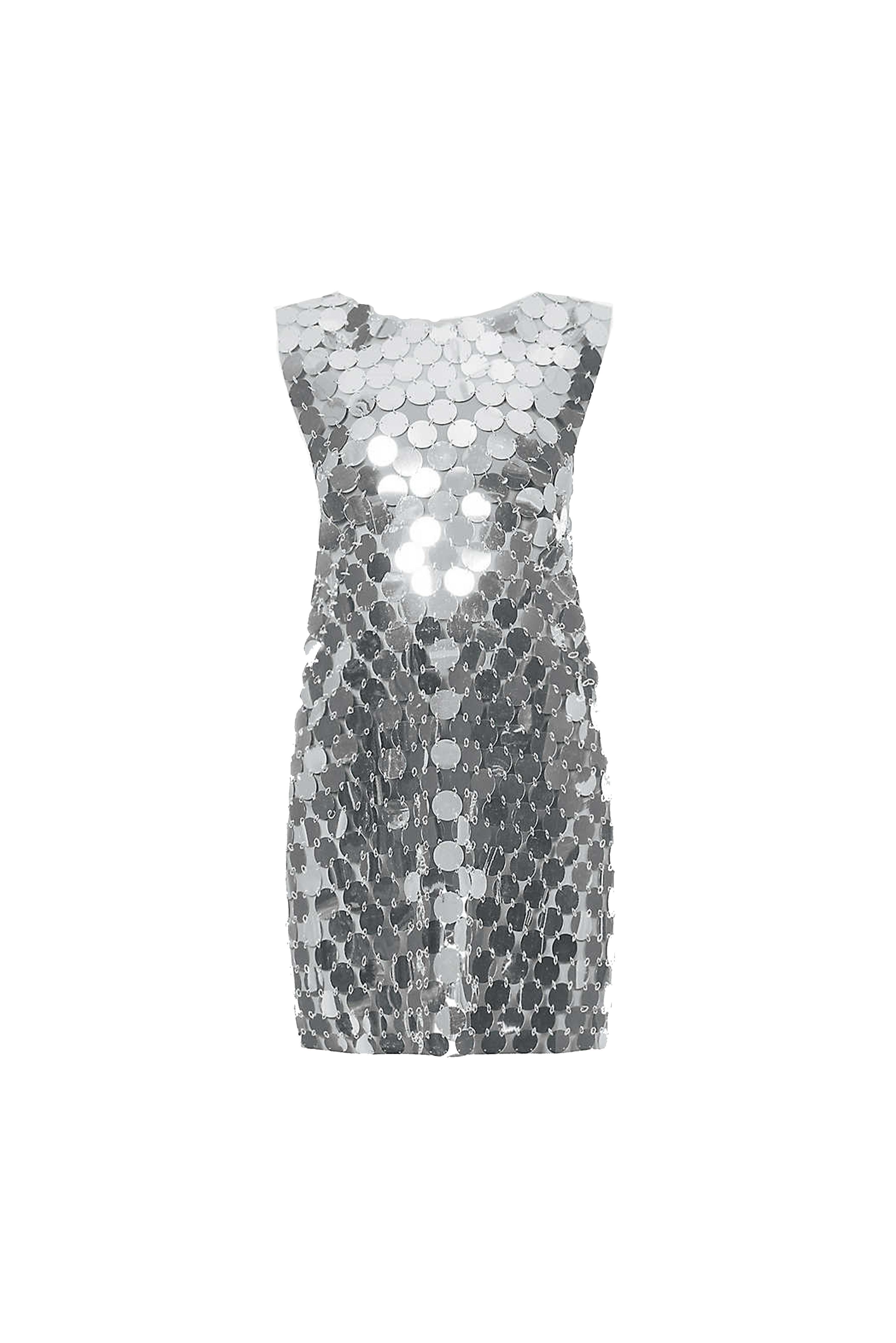 Amy Lynn Trixie Silver Disc Sequin Mini Dress in White | Lyst UK