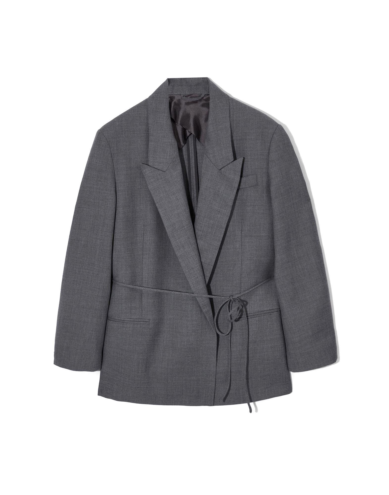 COS Relaxed Belted Double-breasted Wool Blazer in Gray | Lyst