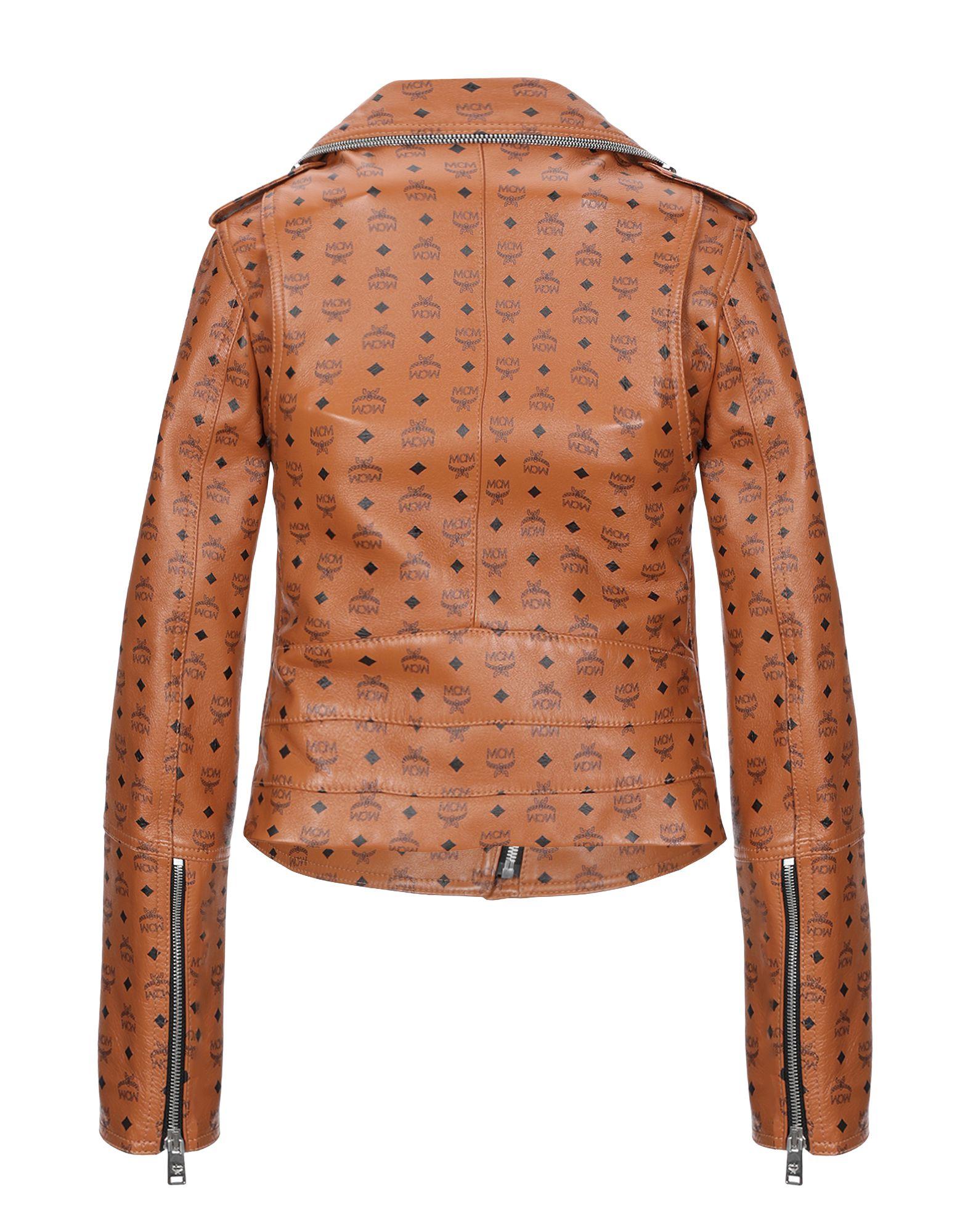 MCM Visetos Print Leather Rider Jacket in Camel (Brown) - Lyst