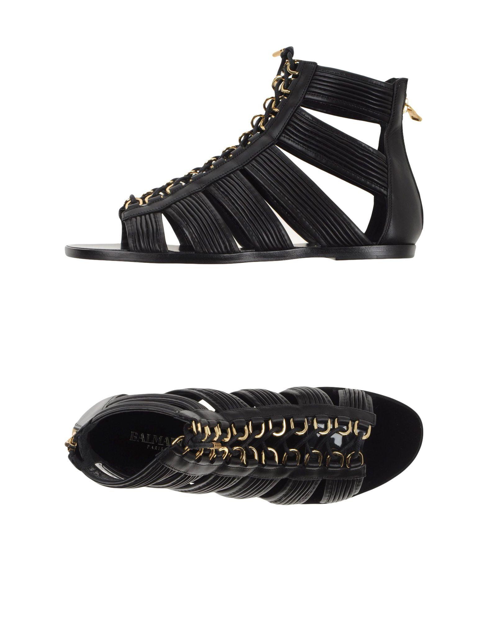 Balmain Leather Sandals in Black - Lyst