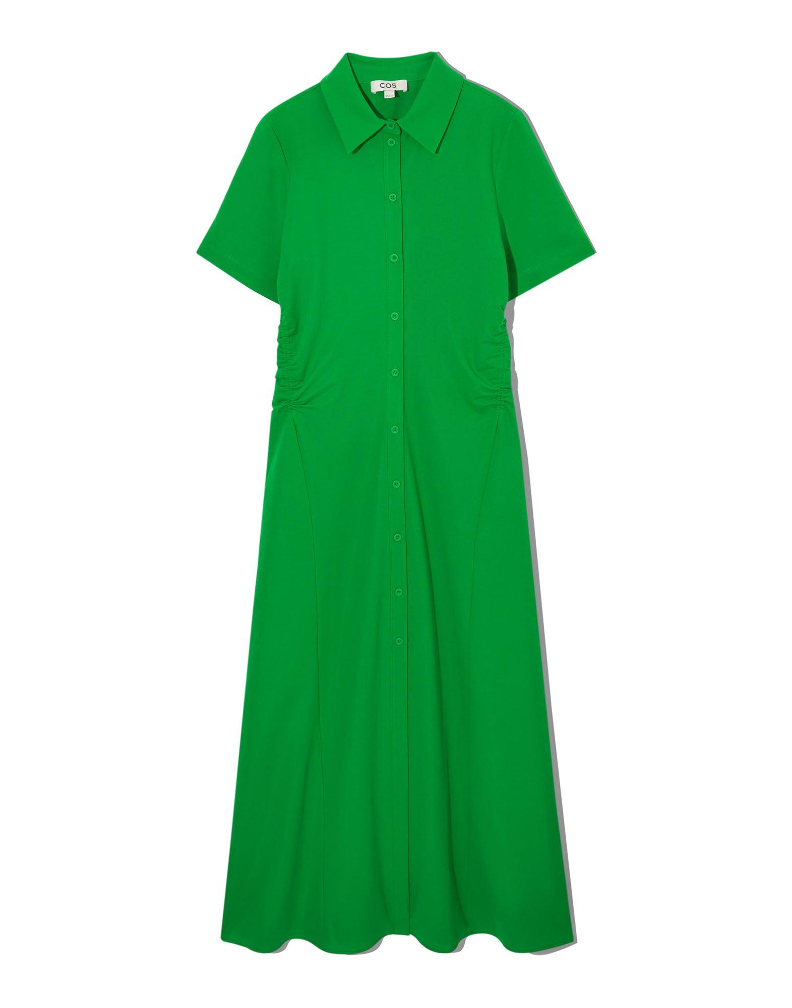 COS Gathered Midi Shirt Dress in Green | Lyst