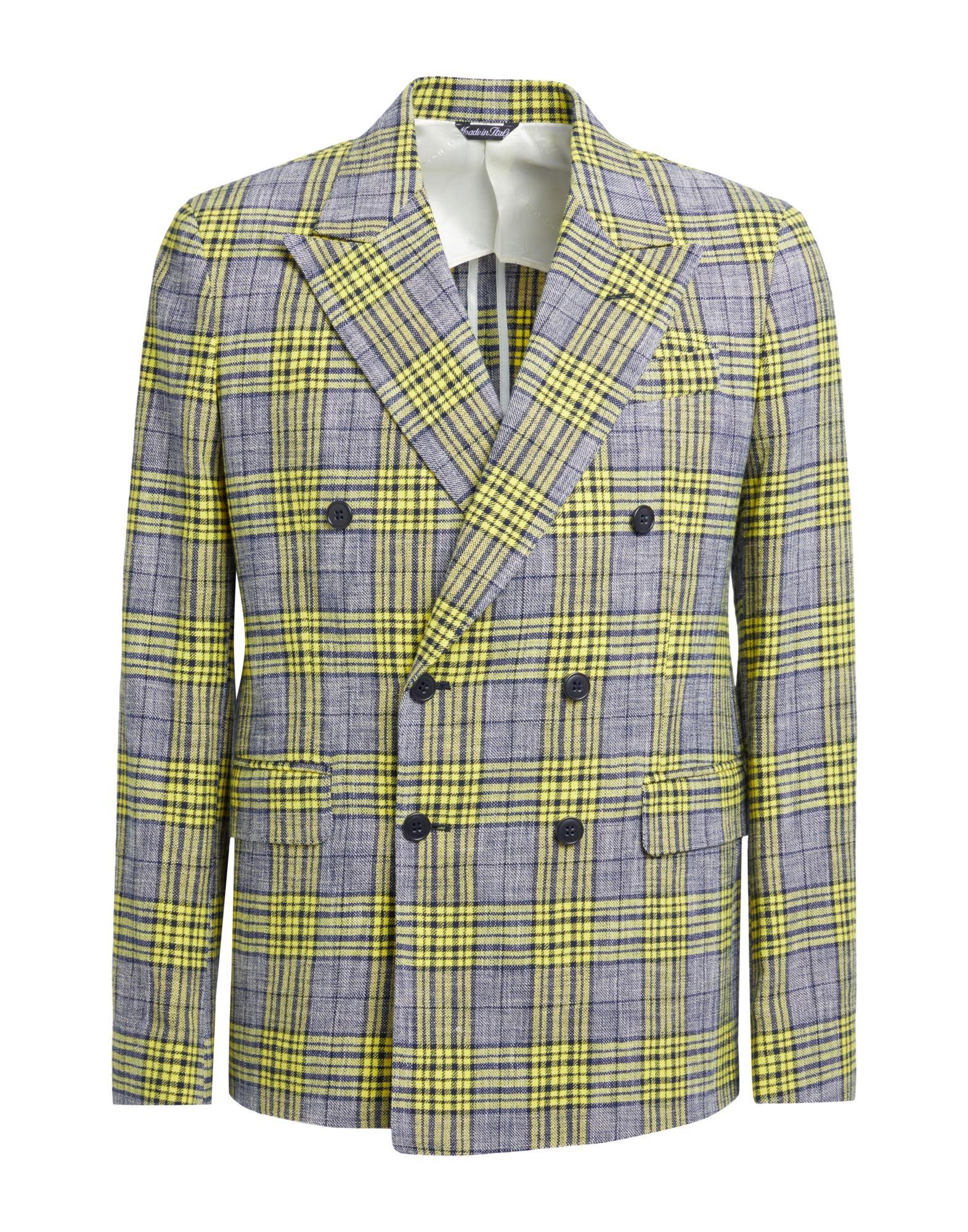 Yellow Plaid Blazer For Men