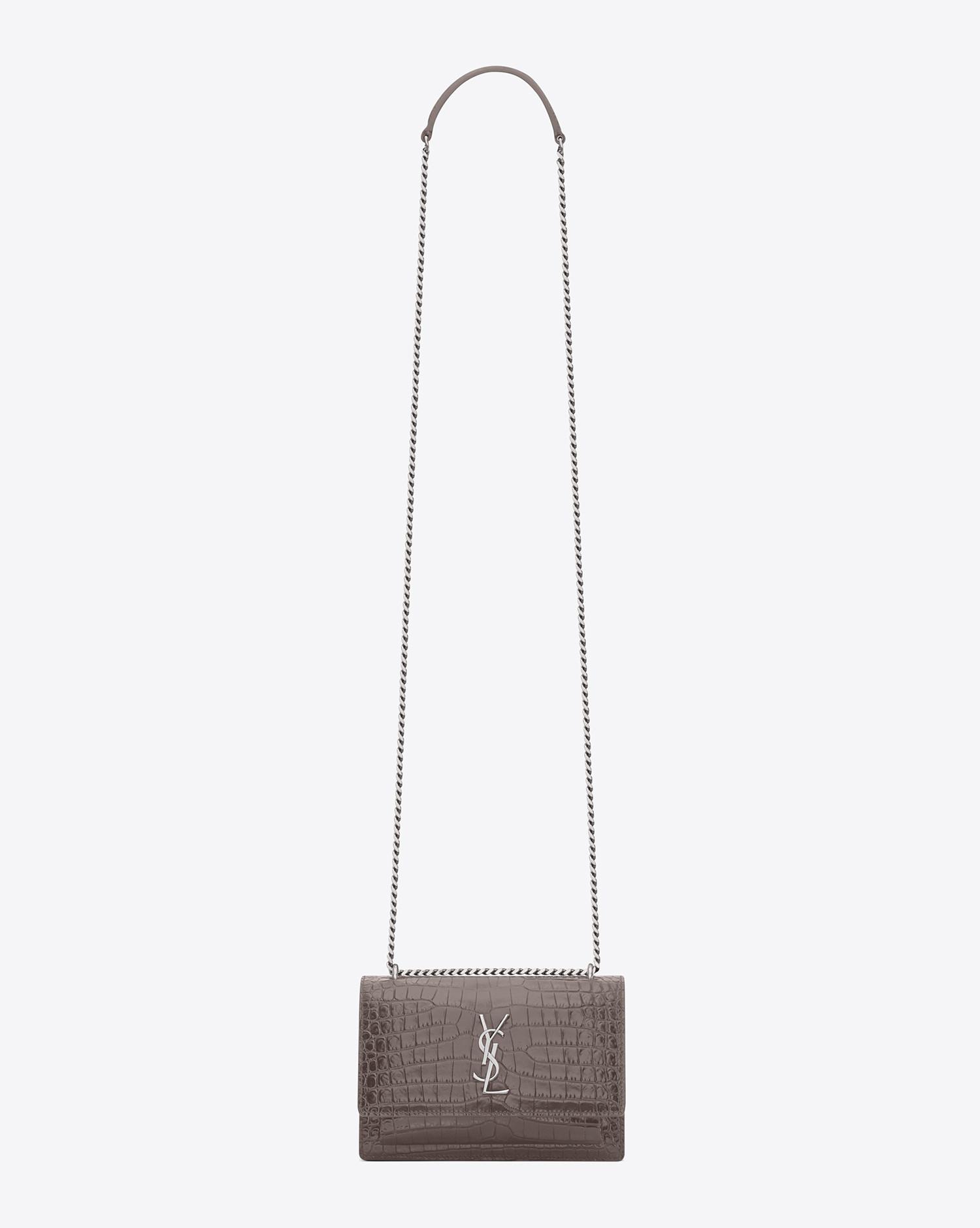 Lyst - Saint Laurent Sunset Chain Wallet In Fog Crocodile Embossed Leather