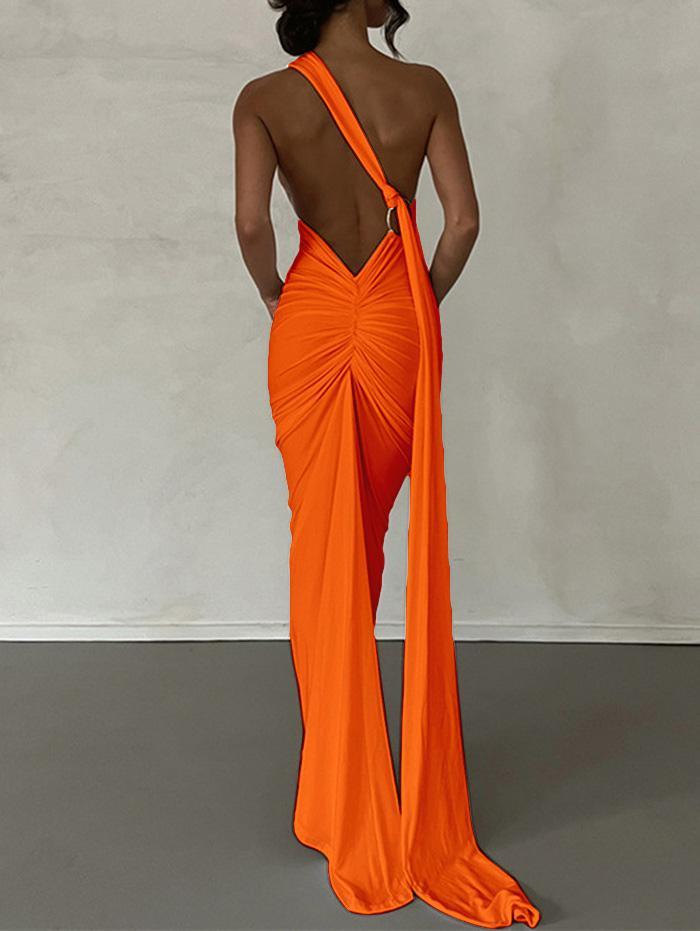 One Shoulder Prom Dresses Orange