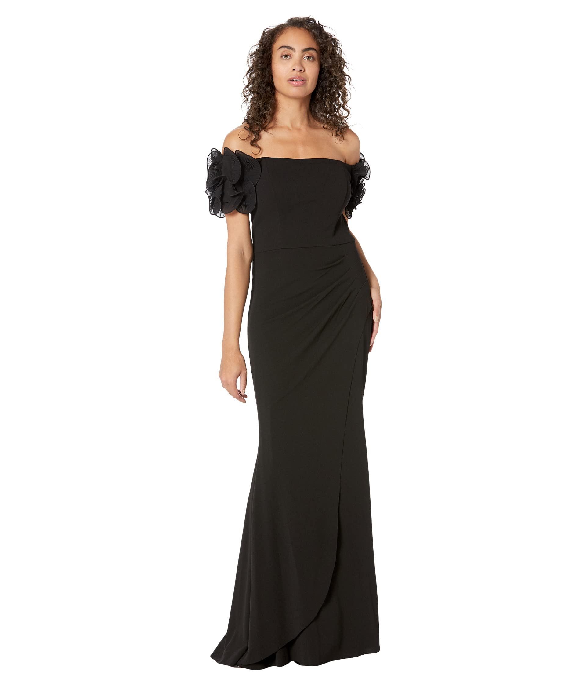 Xscape Long Scuba Crepe Off-the-shoulder Wire Flower in Black | Lyst Xscape Long Scuba Crepe Off-the-shoulder Wire Flower in Black | Lyst