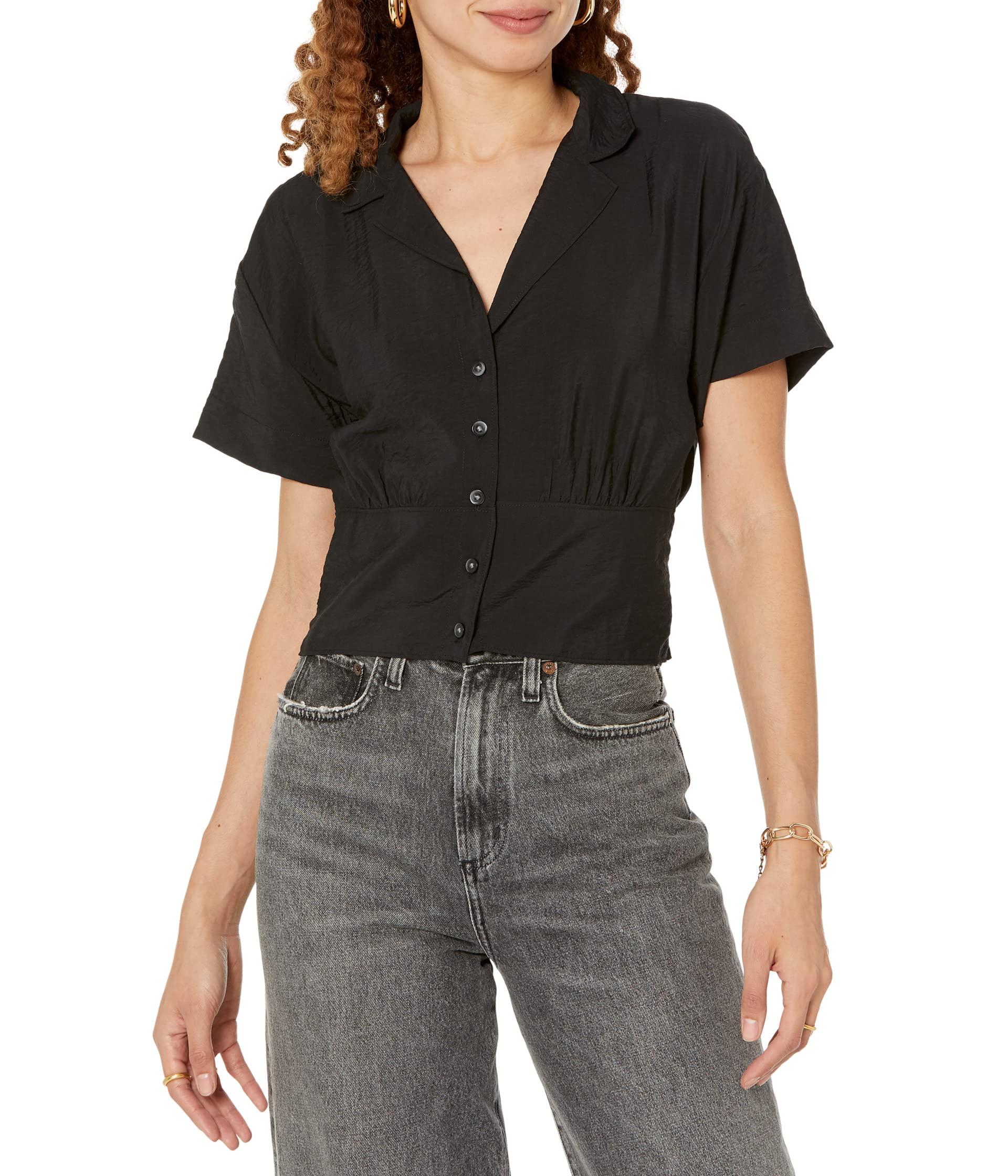 Madewell Drapey Banded-bottom Button-down Top in Black | Lyst
