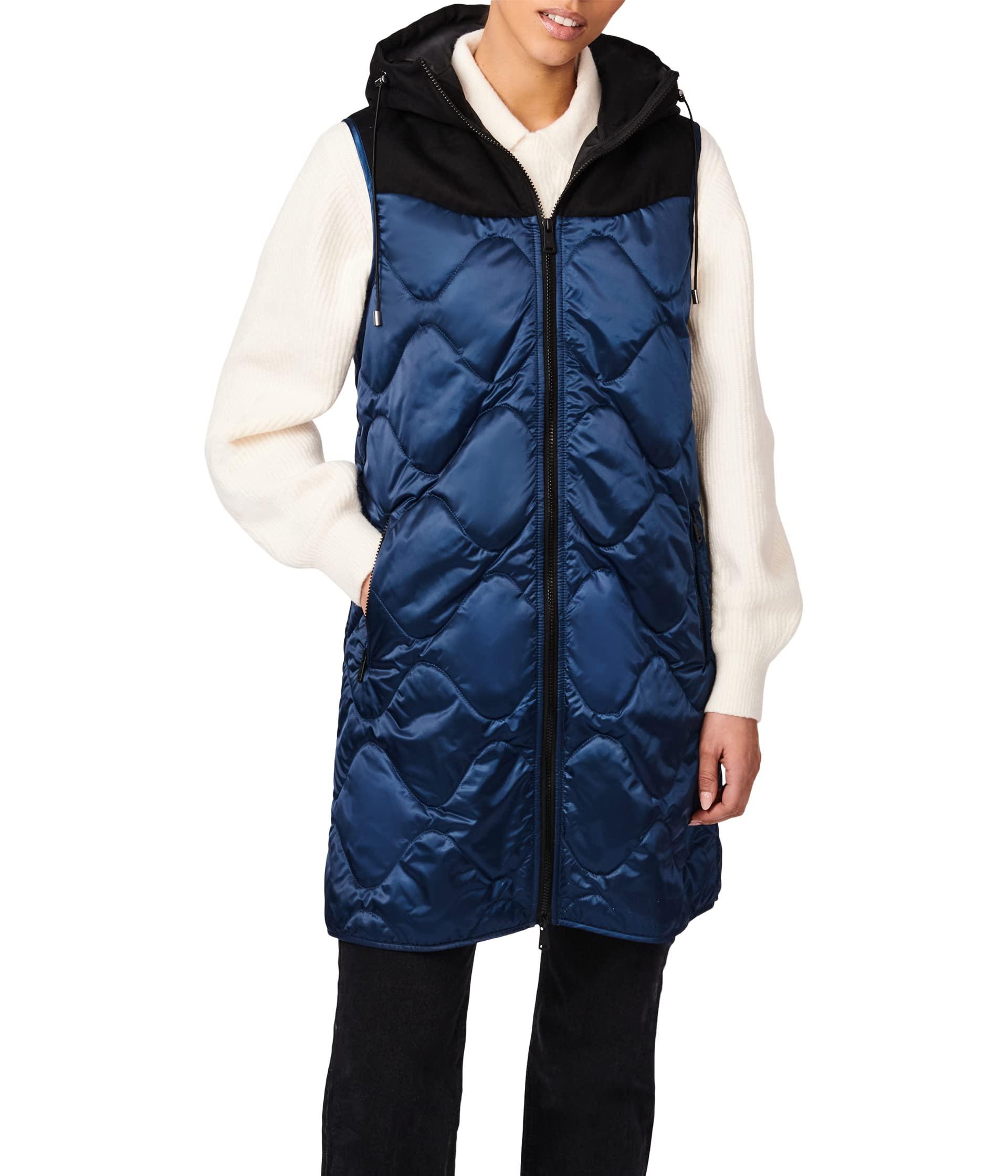 Bernardo Wave Quilt Hooded Long Vest in Blue | Lyst Bernardo Wave Quilt Hooded Long Vest in Blue | Lyst