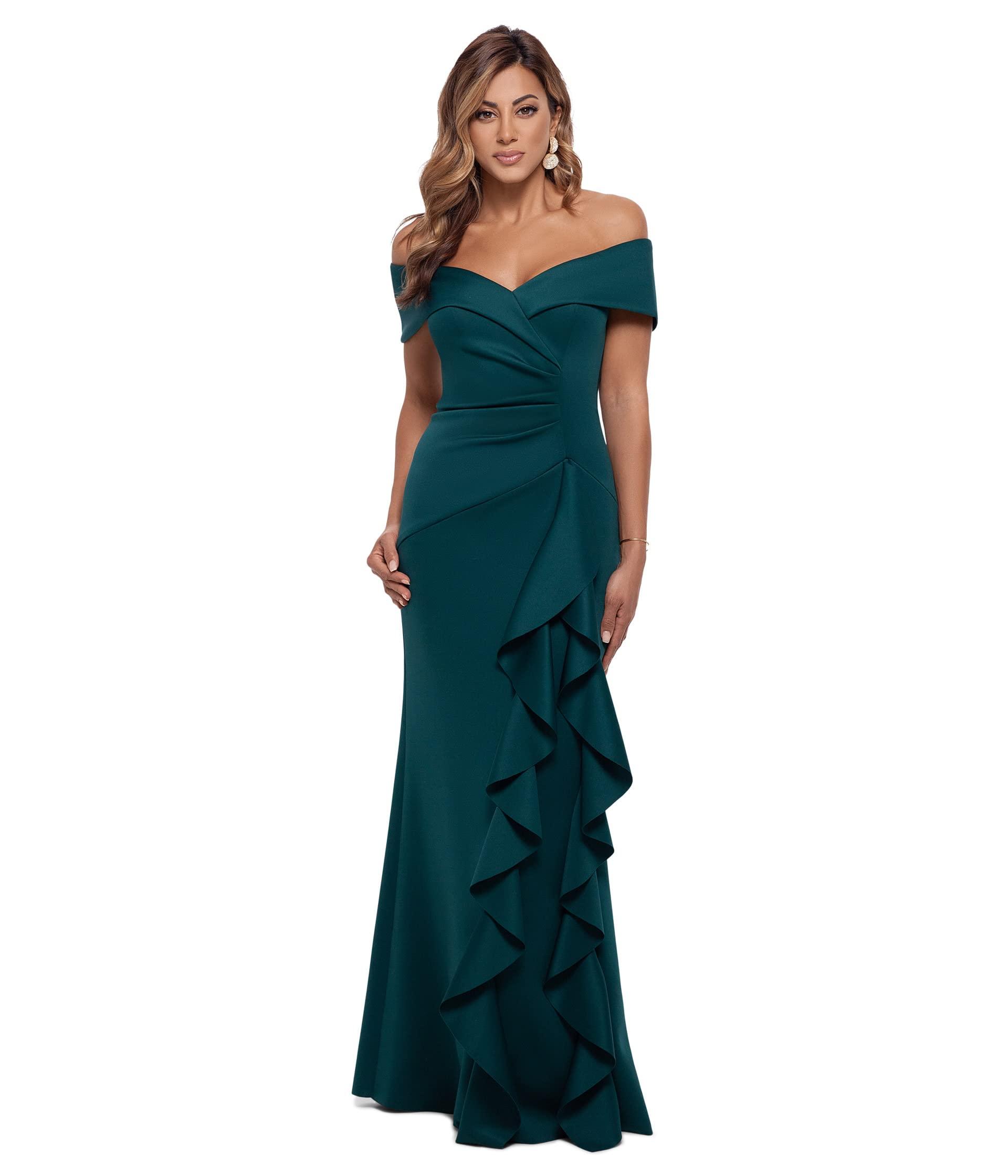 Xscape Long Scuba Off-the-shoulder Ruffle Dress in Green | Lyst Xscape Long Scuba Off-the-shoulder Ruffle Dress in Green | Lyst