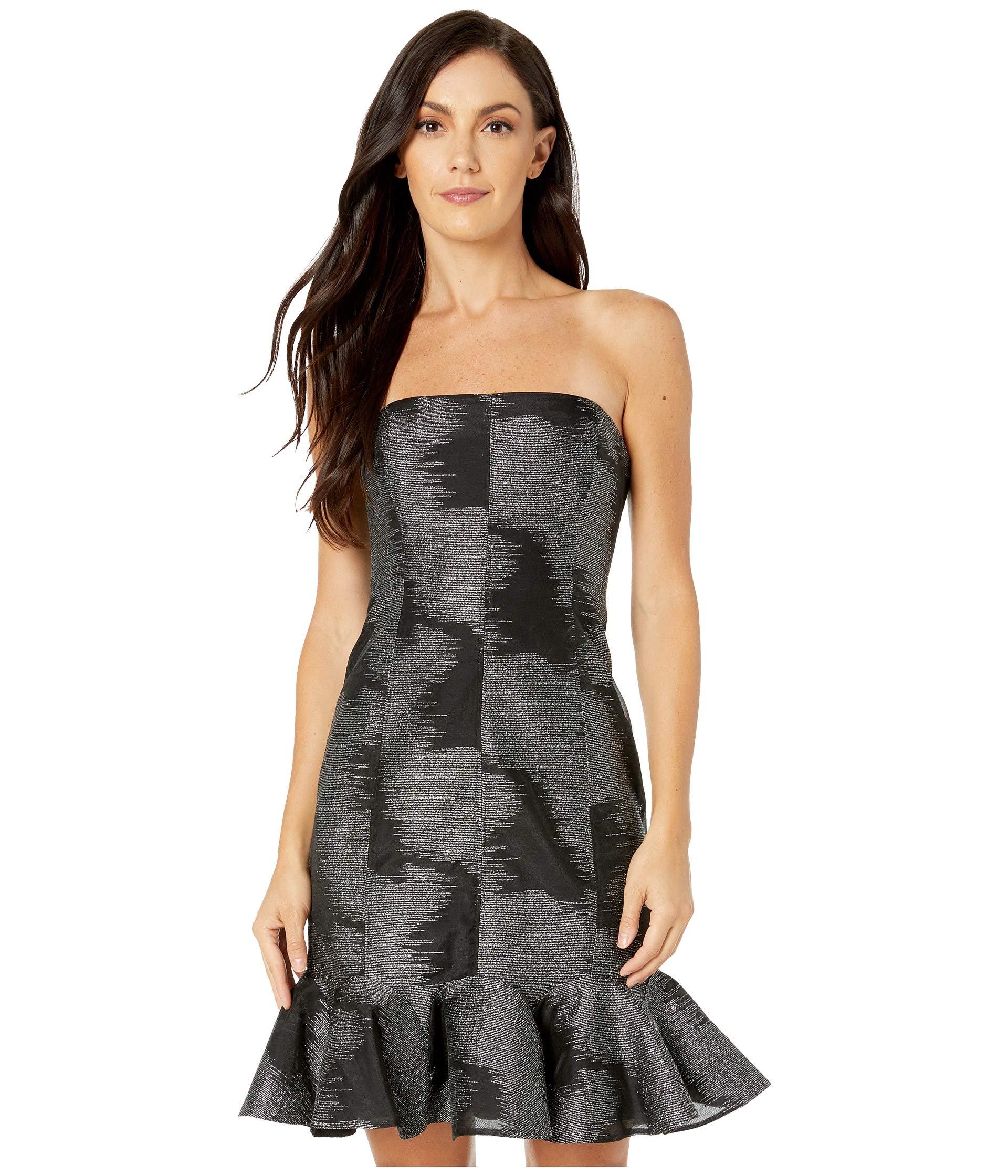 Halston Synthetic Strapless Metallic Jacquard Dress In Black Lyst