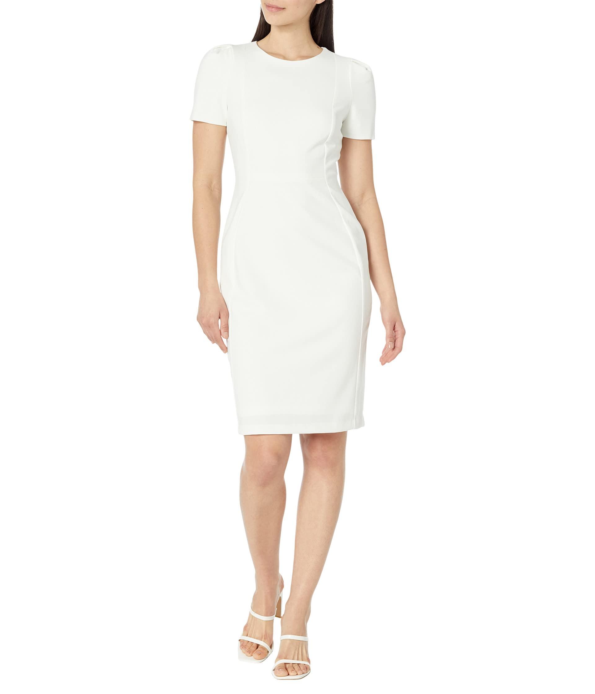 Calvin Klein Scuba Crepe Sheath Dress With Tulip Sleeve In White Lyst