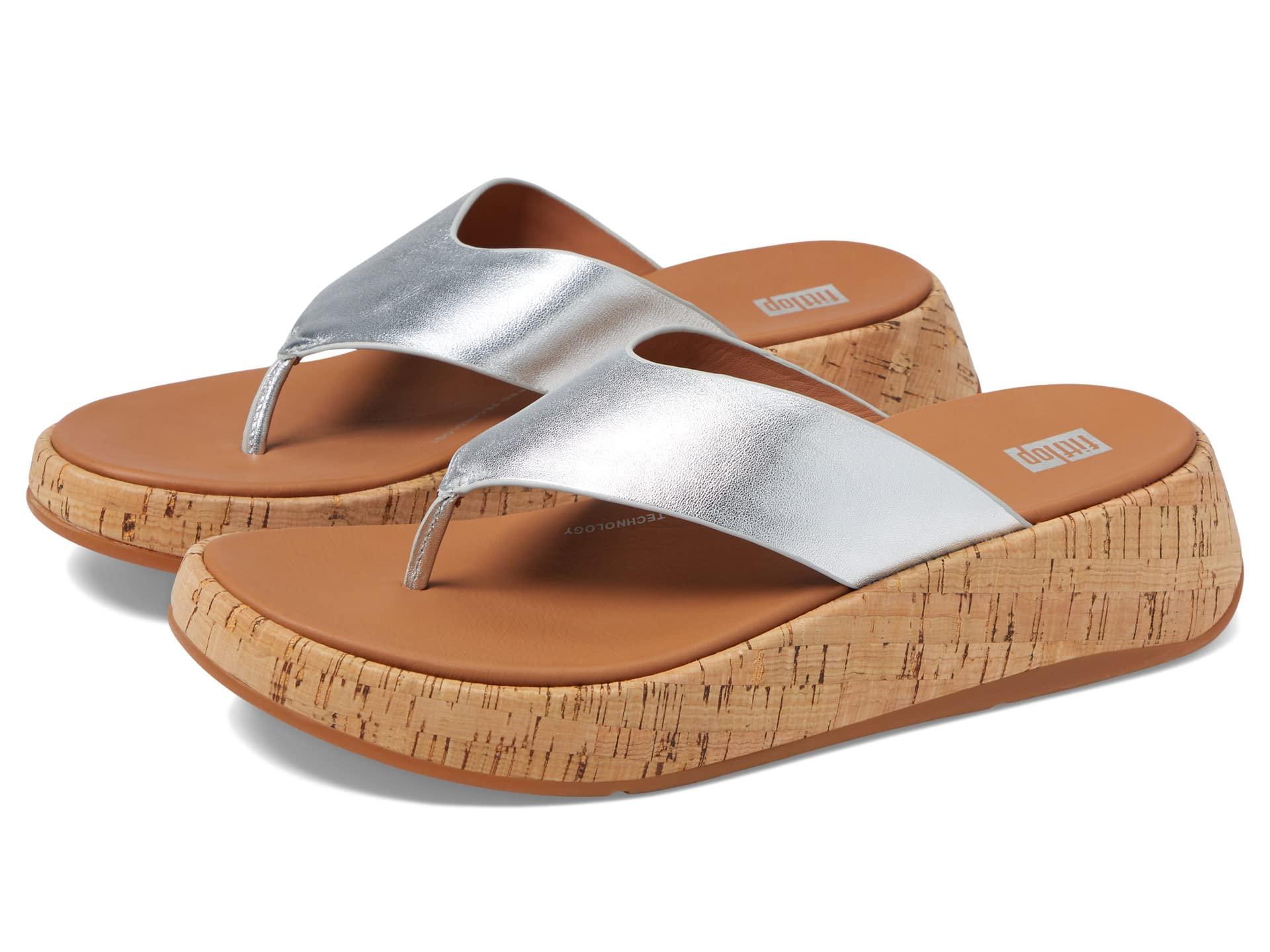 Fitflop F-mode Leather/cork Flatform Toe Post Sandals in Metallic | Lyst
