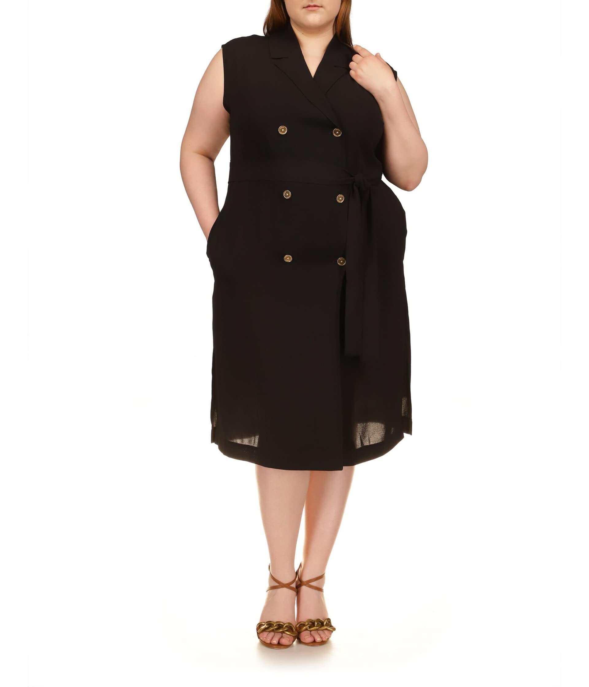 MICHAEL Michael Kors Plus Size Drapey Crepe Trench Dress in Black | Lyst
