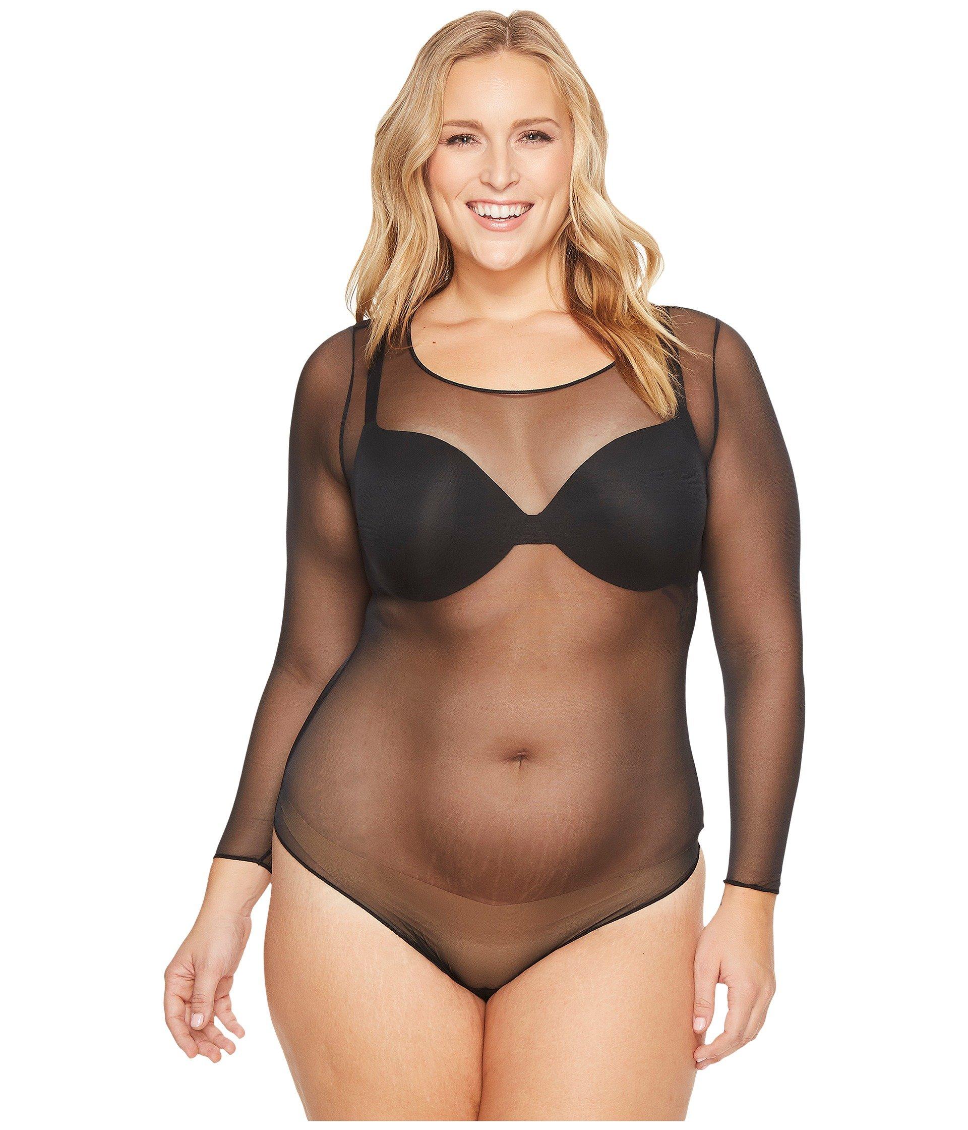 Spanx Cotton Plus Size Sheer Fashion Mesh Thong Bodysuit In Black Save 35 Lyst