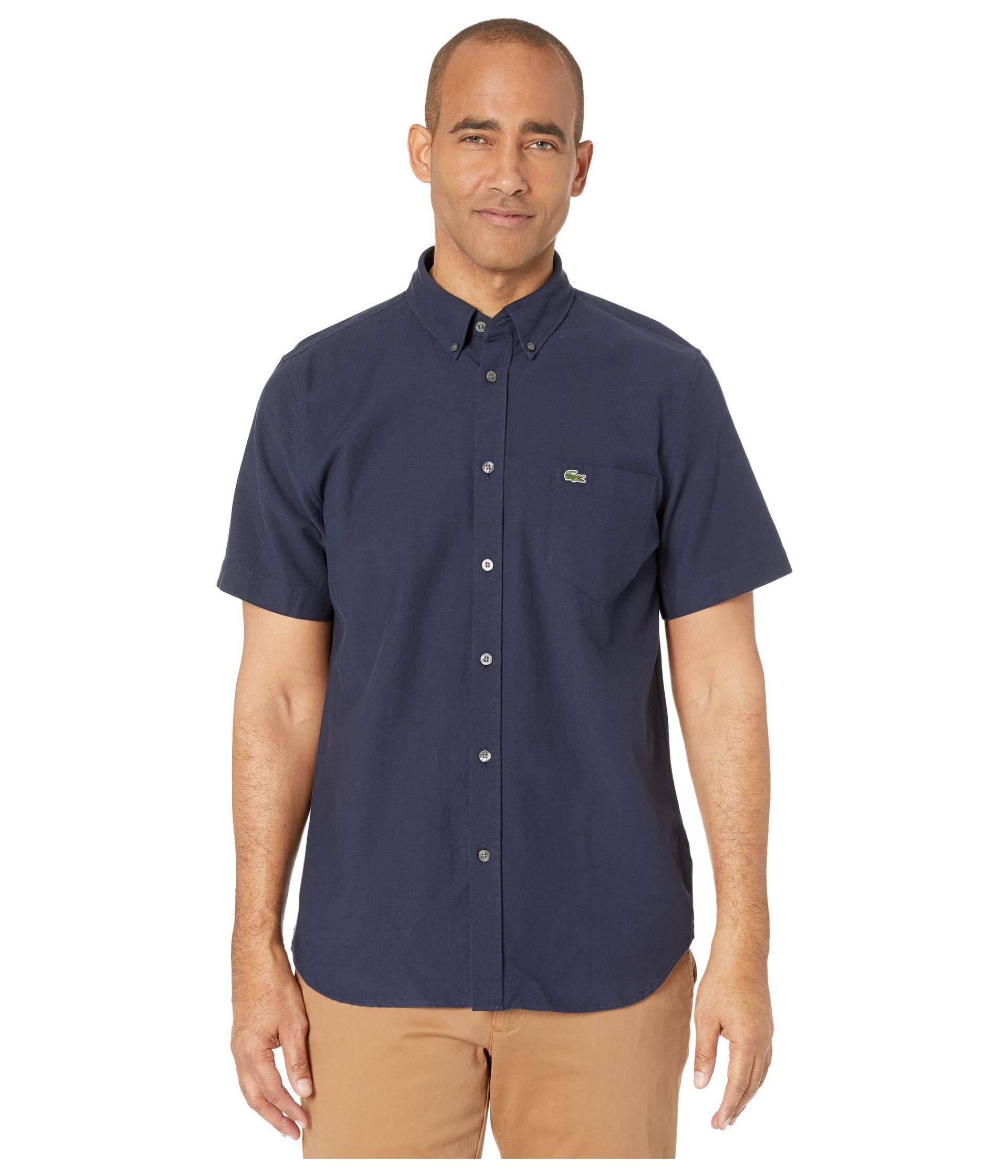 Lacoste Cotton Short Sleeve Oxford Button Down Collar Regular In Navy