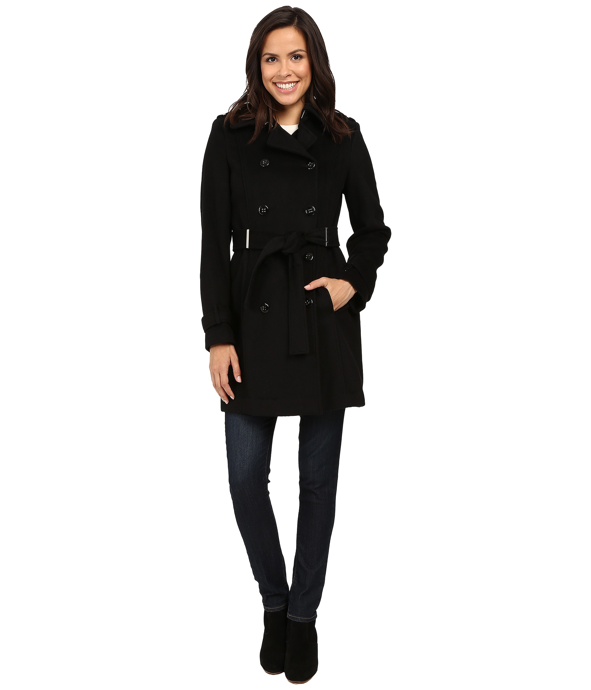 Calvin Klein 205w39nyc Double Breasted Belted Wool Trench Coat In Black