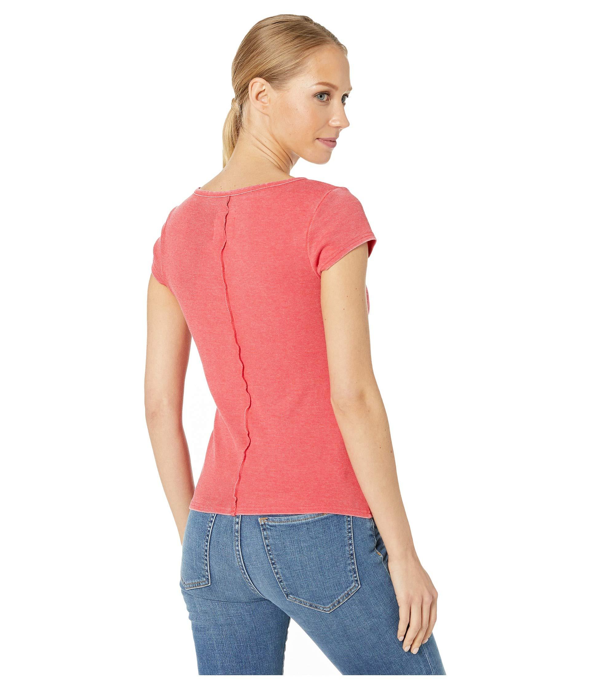 Chaser Cotton Vintage Rib Short Sleeve Snap Front Henley in Red - Lyst