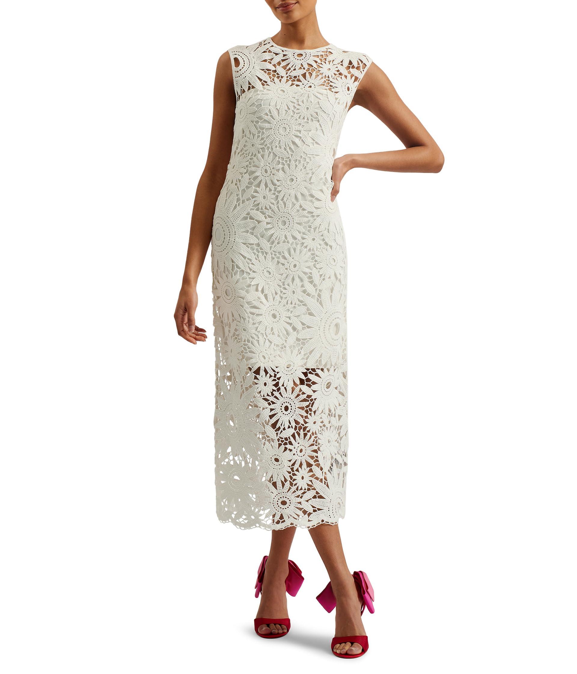 Ted Baker Corha Crochet Sleeveless Midi Dress in White | Lyst