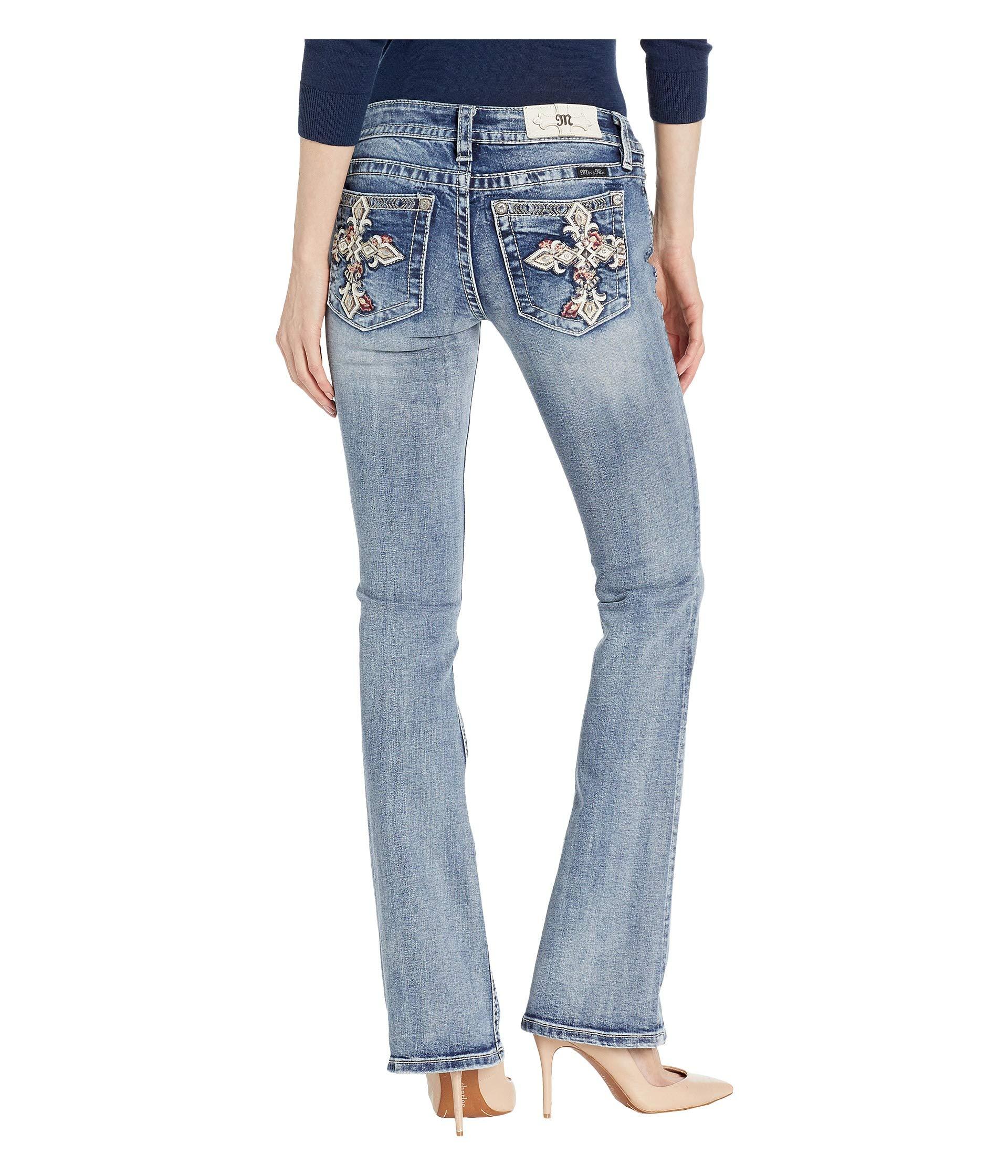 Miss Me Cross Low Rise Bootcut Jeans In Medium Blue In Blue Lyst