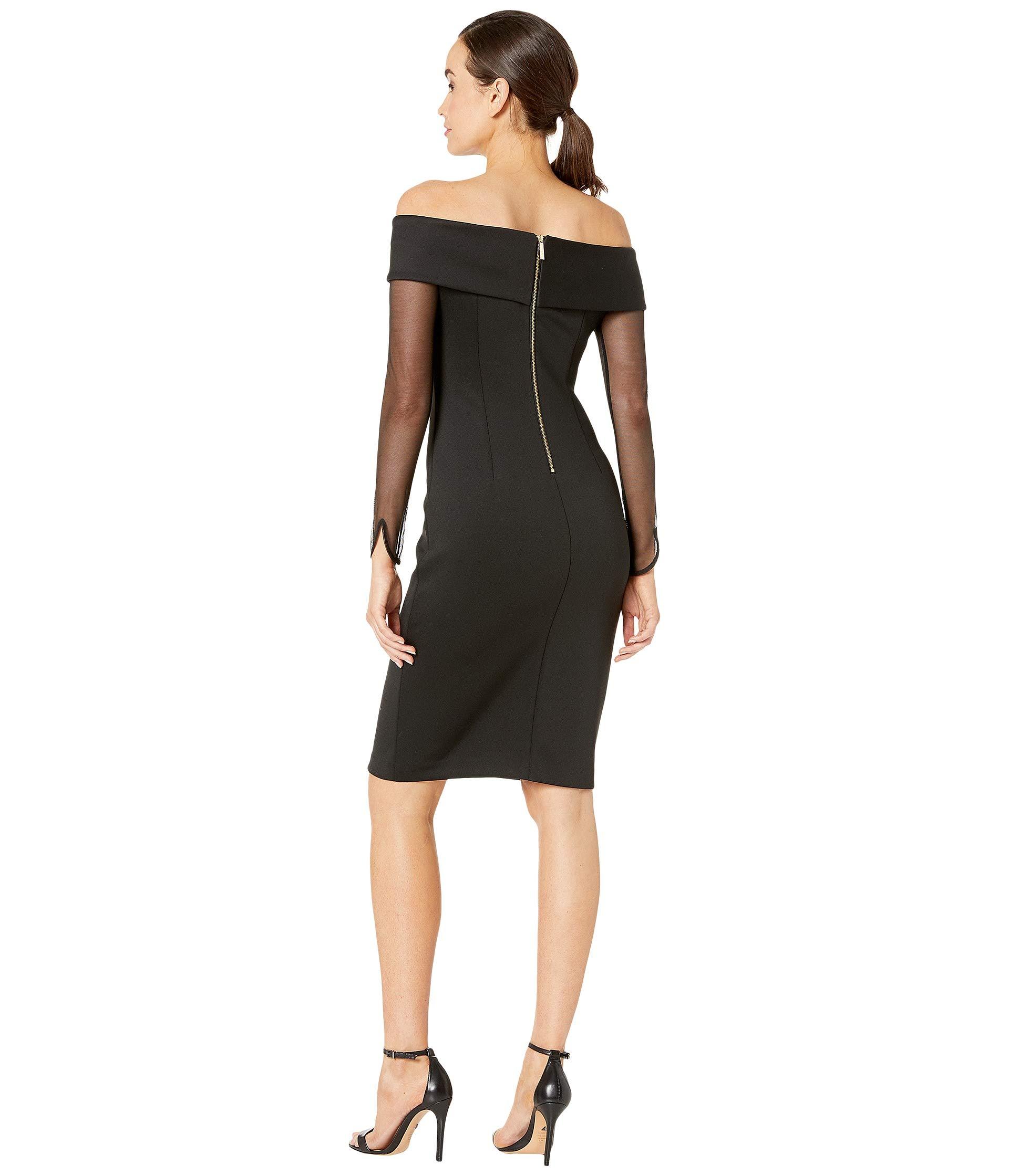 Calvin Klein Synthetic Sheath Dress With Illusion Sleeve In Black Lyst