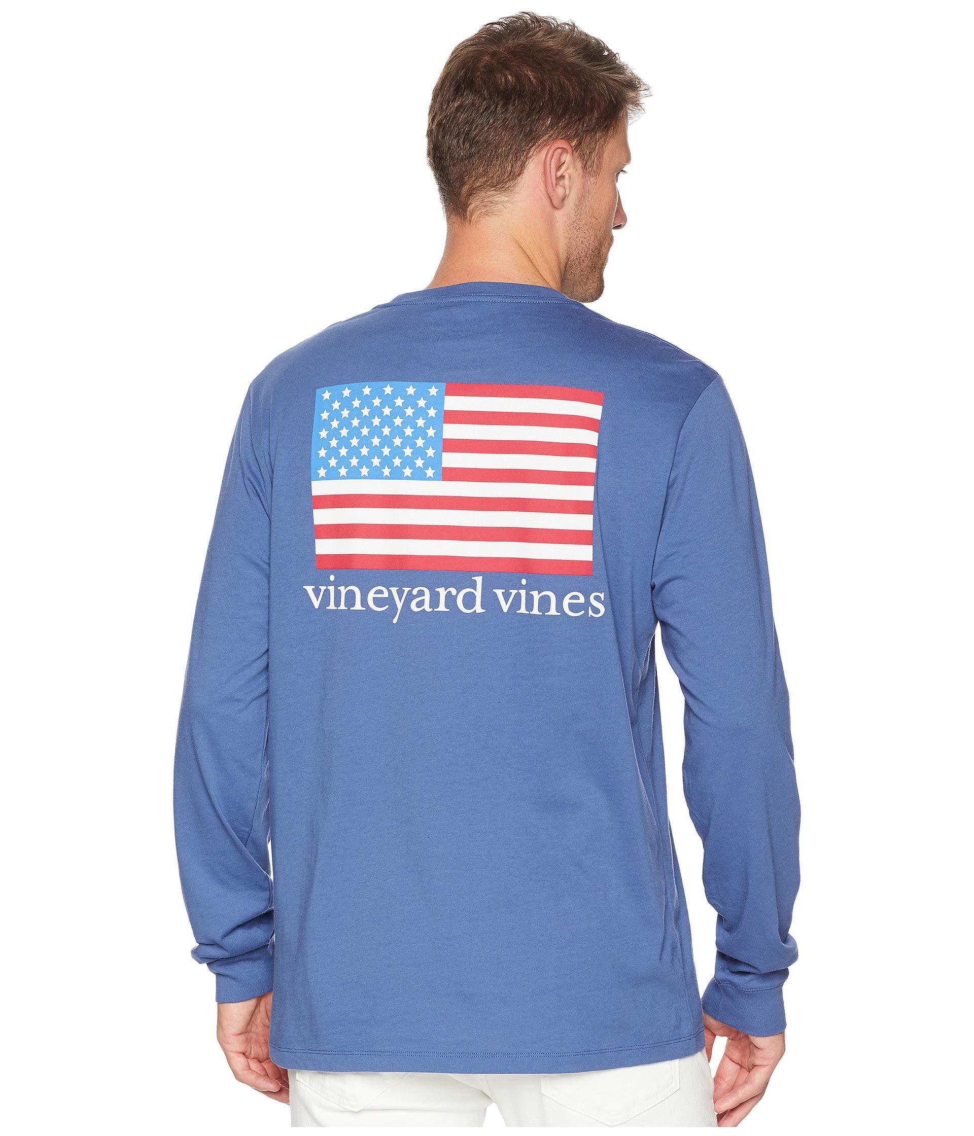 Vineyard Vines Cotton Long Sleeve American Flag Pocket Tee Moonshine