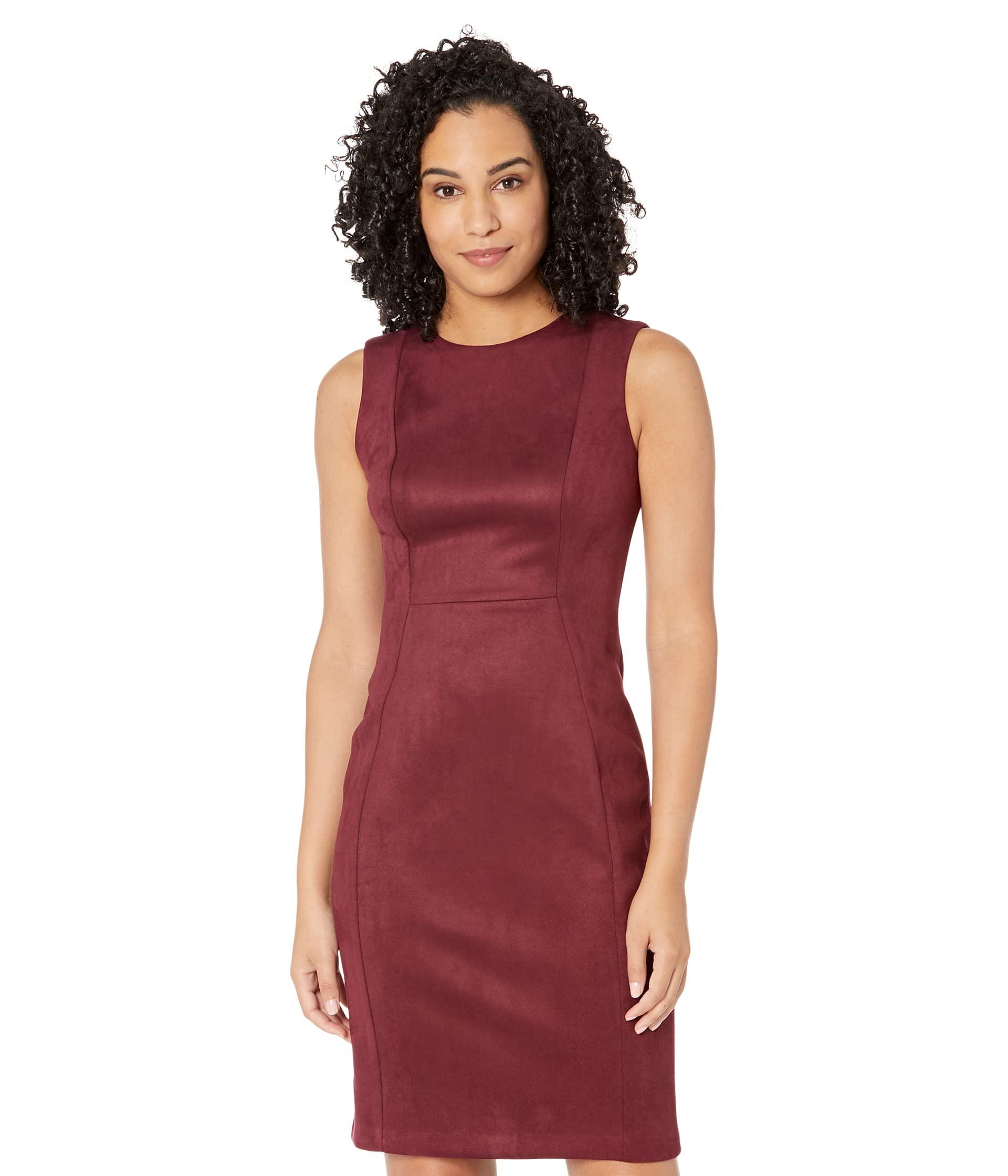 Calvin Klein Sleeveless Suede Sheath Dress In Red Lyst