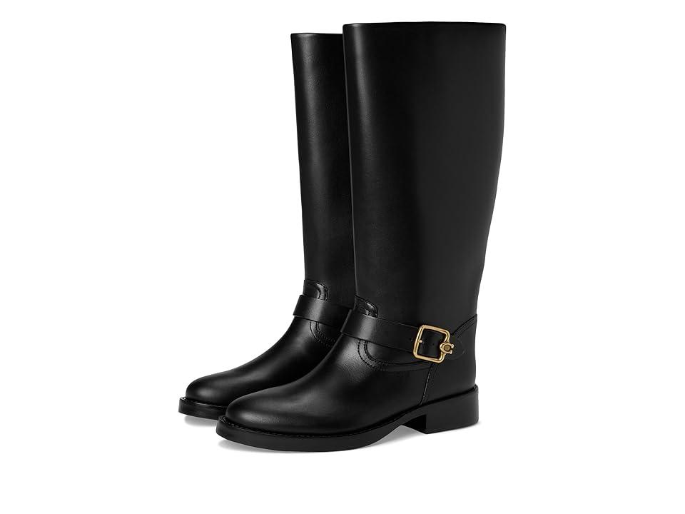 COACH Buckled Leather Knee-High Boots in Black | Lyst